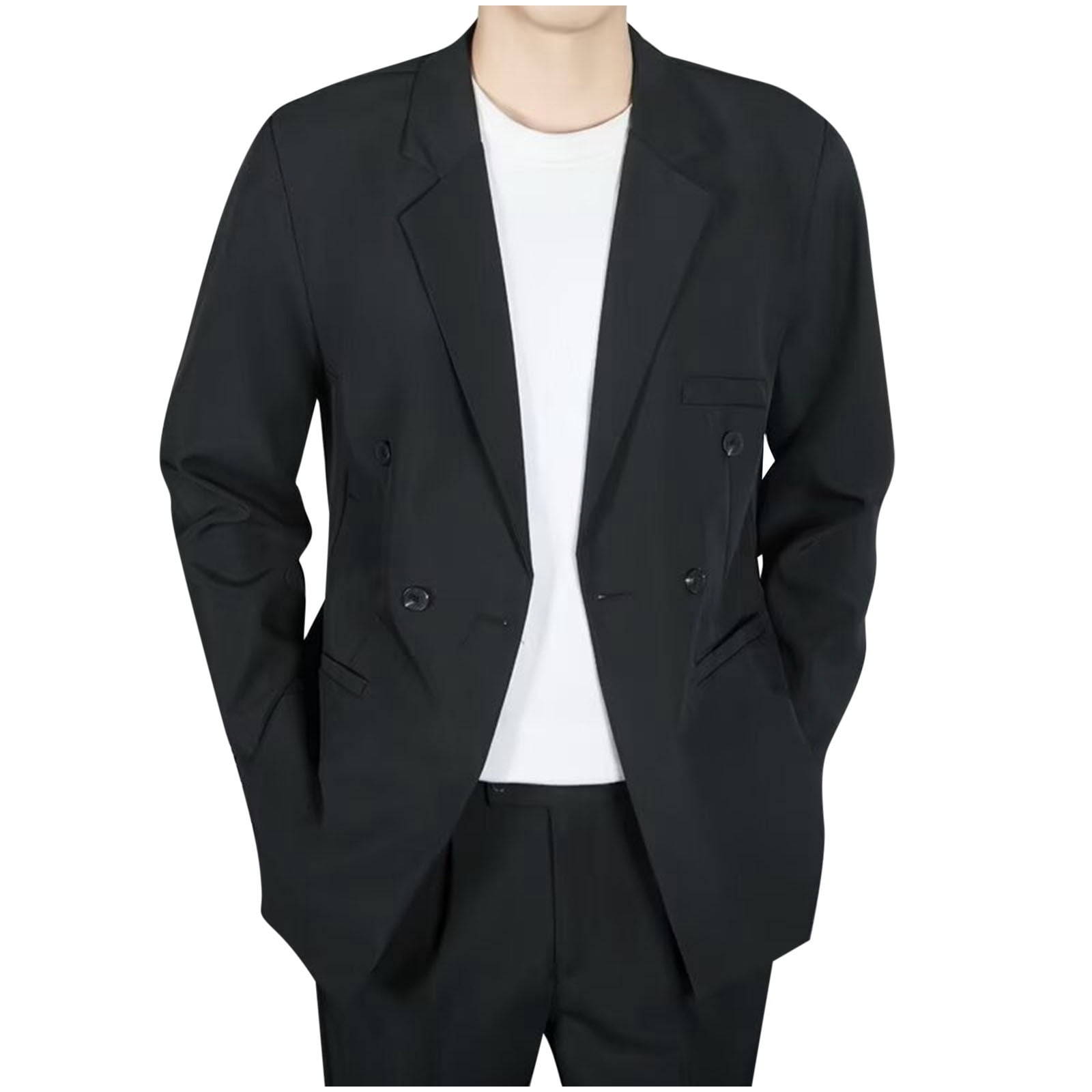 YLSDY Men's Double Breasted Blazers Loose Lapel Collar Formal Casual ...