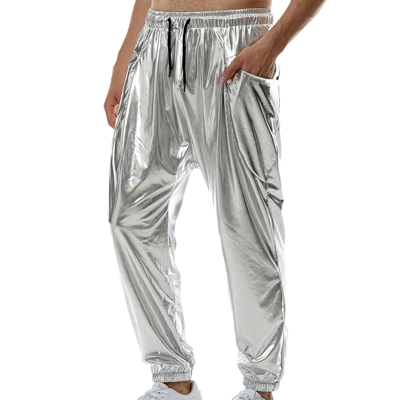 YLSDY Men's Gold Metallic Shiny Pants Casual Hip Hop Harem Pants Night ...