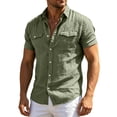 YLSDY Men's Linen-Blend Short Sleeve Shirt, Button-Down Collared Top ...