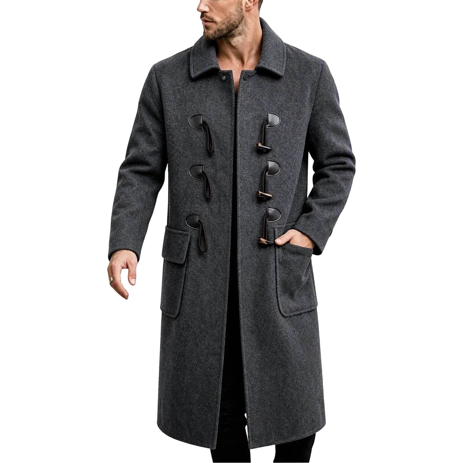 YLSDY Men's Long Duffle Coat Classic Toggle Button Closure Lapel Collar ...