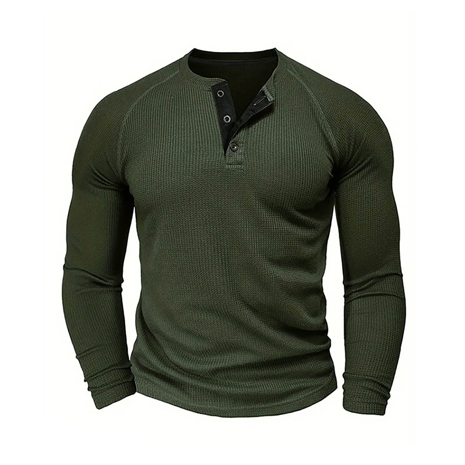 YLSDY Men's Long Sleeve Henley Shirt Button Up T-Shirt Waffle Knit ...