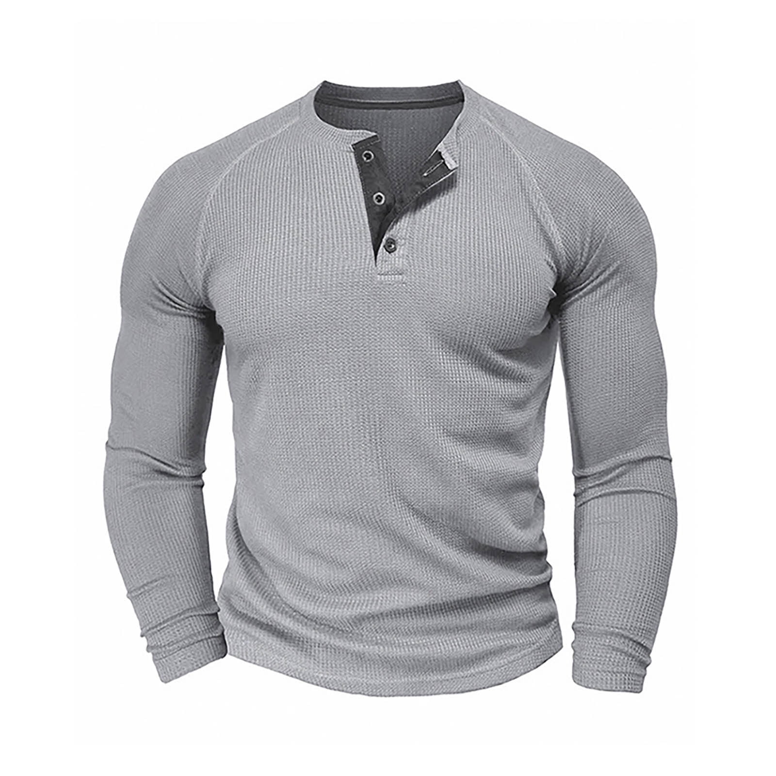 YLSDY Men's Long Sleeve Henley Shirt Button Up T-Shirt Waffle Knit ...