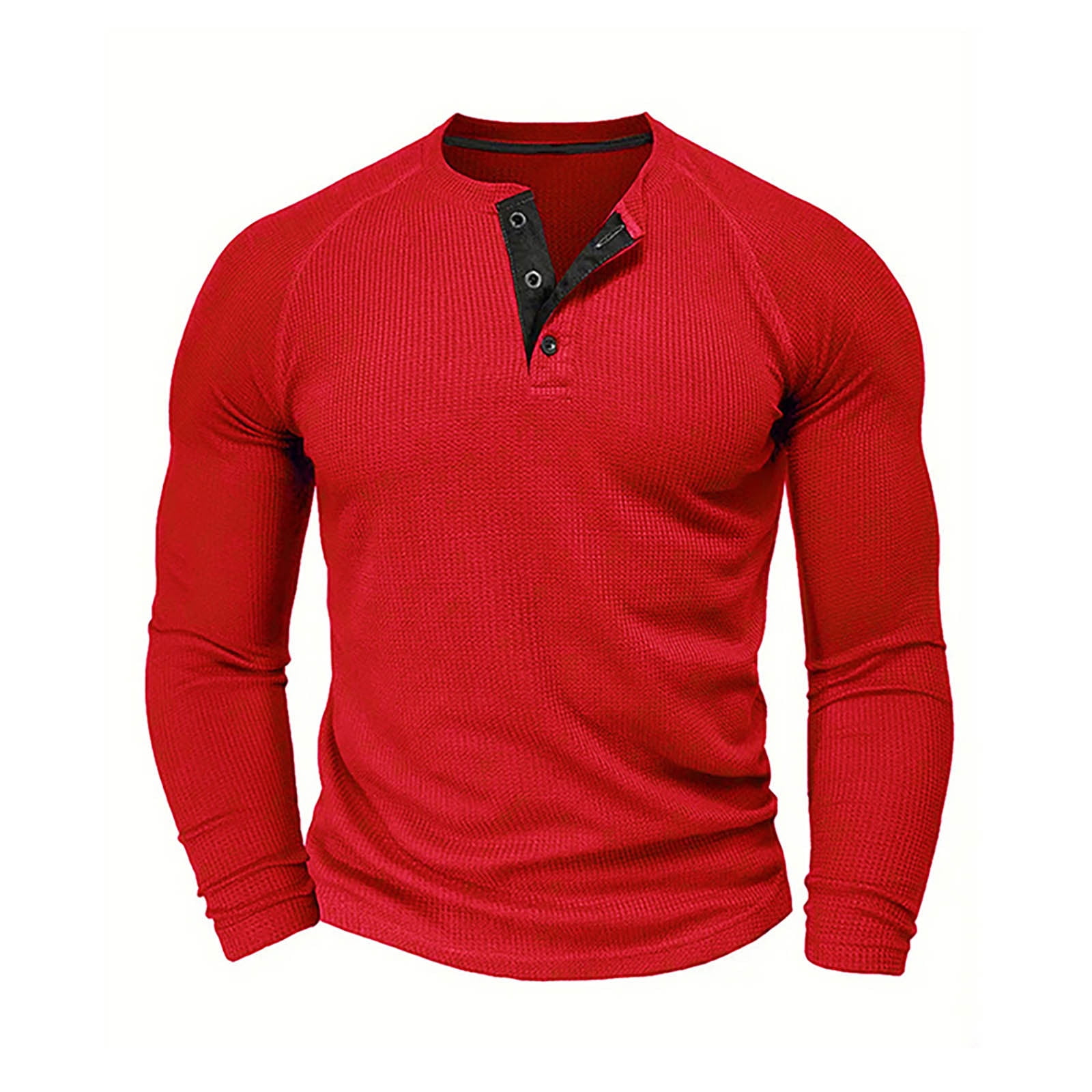 YLSDY Men's Long Sleeve Henley Shirt Button Up T-Shirt Waffle Knit ...