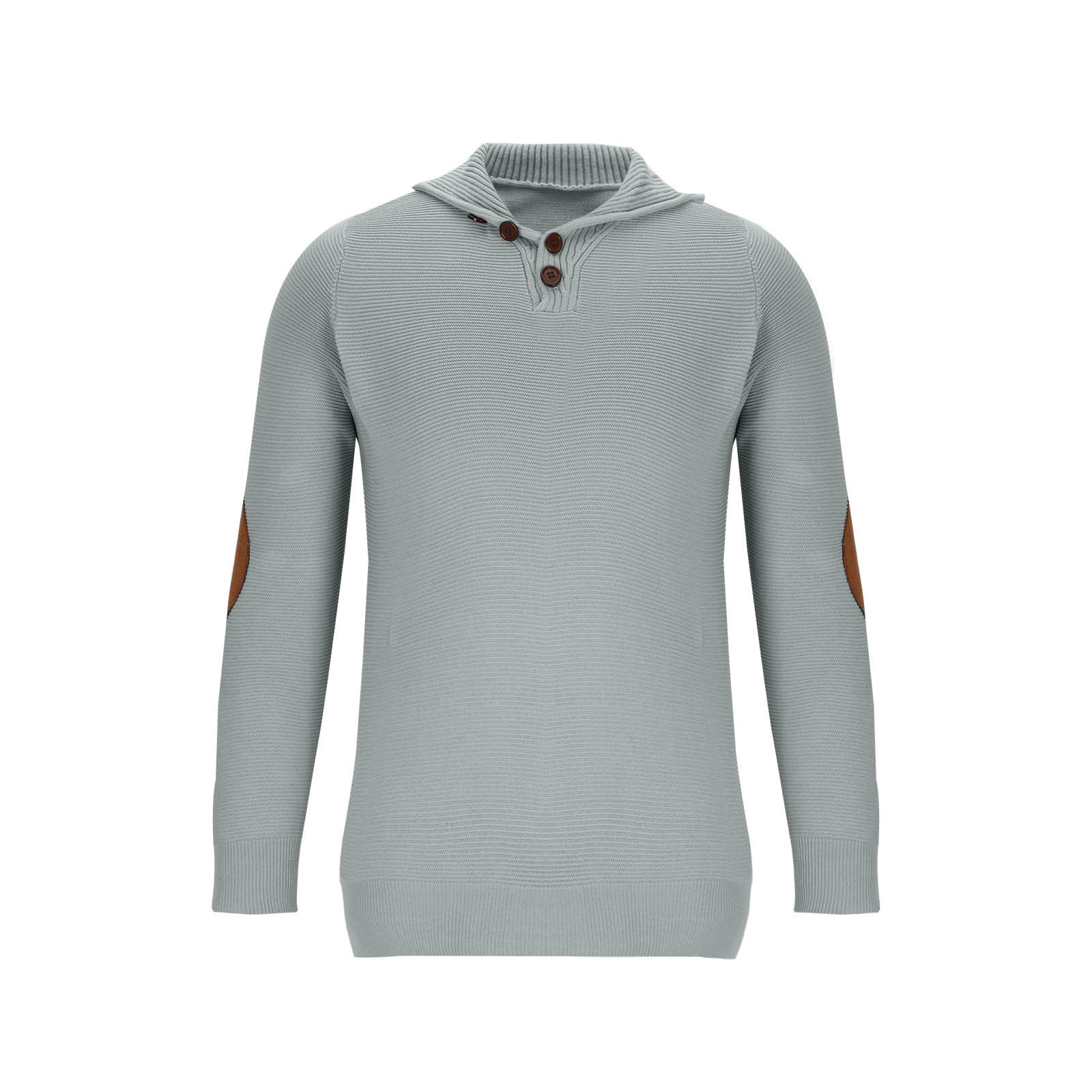 YLSDY Men's Long Sleeve Knit Sweater Button Down Collar Patch Elbow ...