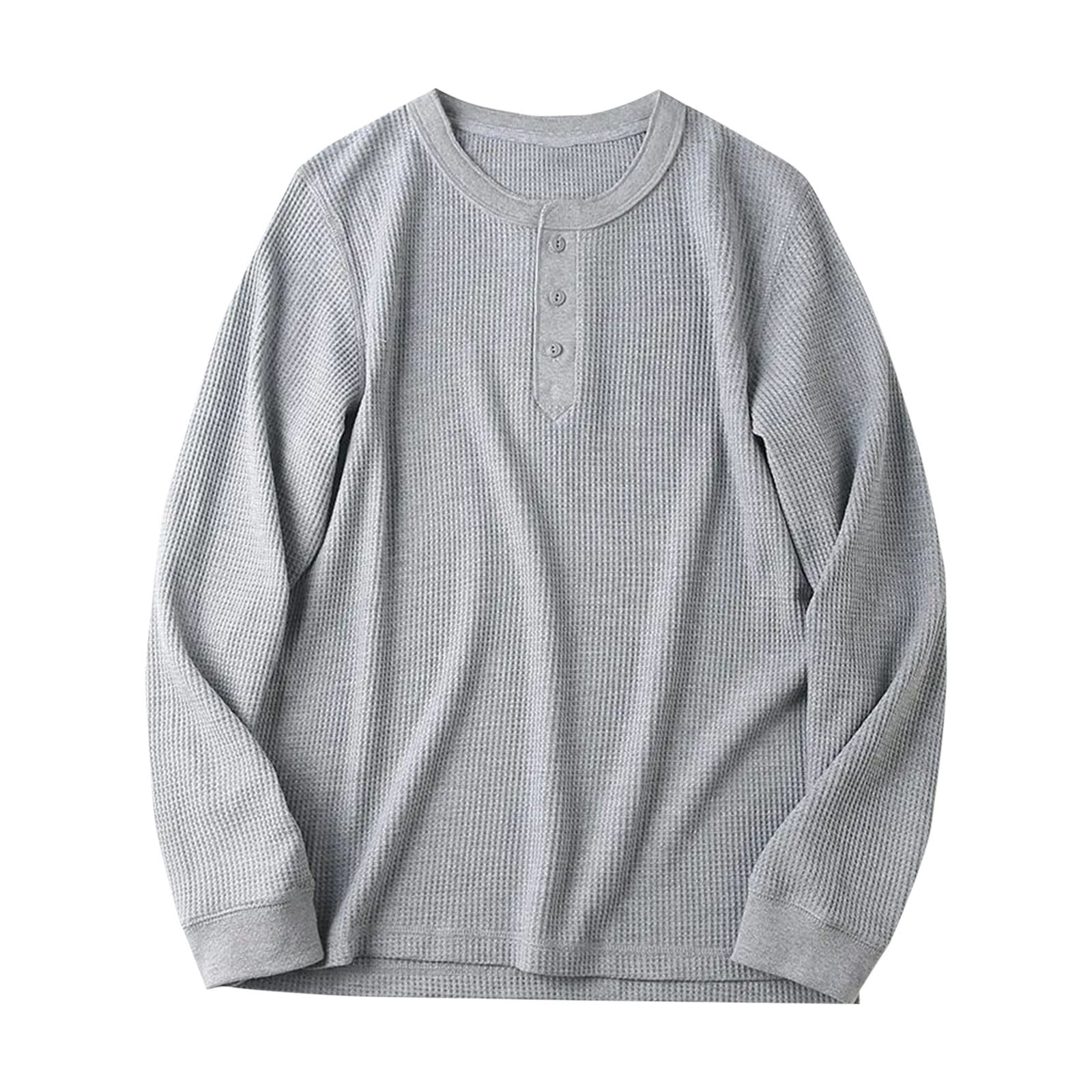 YLSDY Men's Long Sleeve Thermal Henley Shirt Waffle Knit Button Up T ...