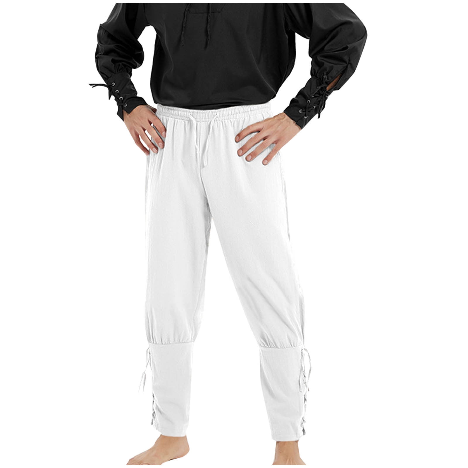 YLSDY Men's Medieval Renaissance Pants Trousers Cotton Elastic Waist ...