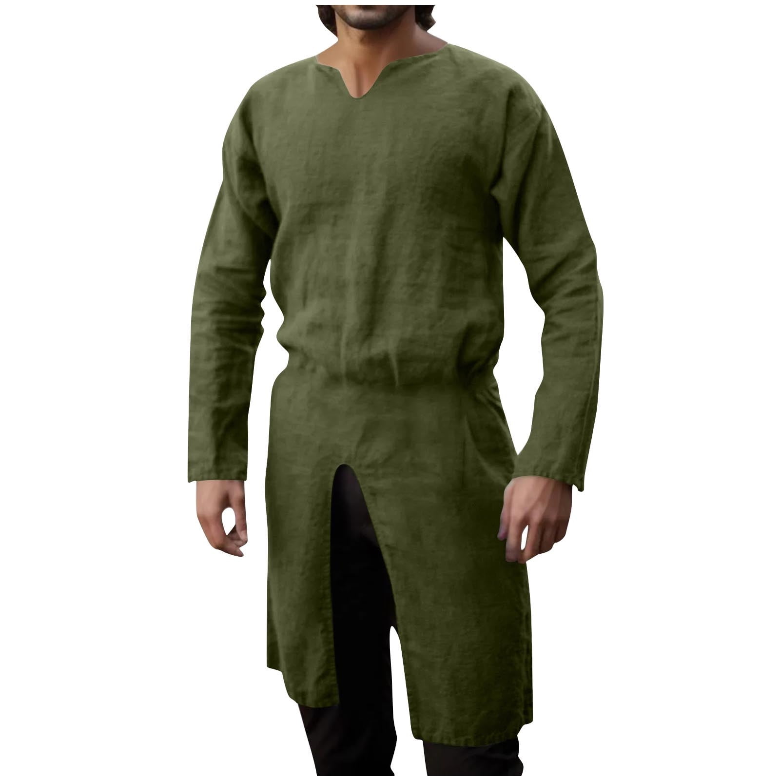 YLSDY Men's Medieval Tunic Long Sleeve Linen Shirt Renaissance Costume ...