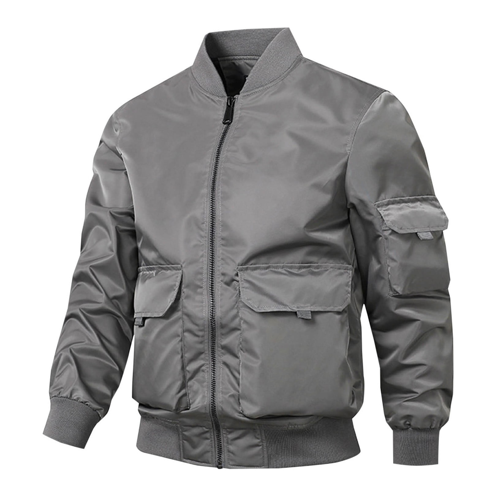 YLSDY Men's Military Flight Bomber Jacket Stand Collar Long Sleeve ...