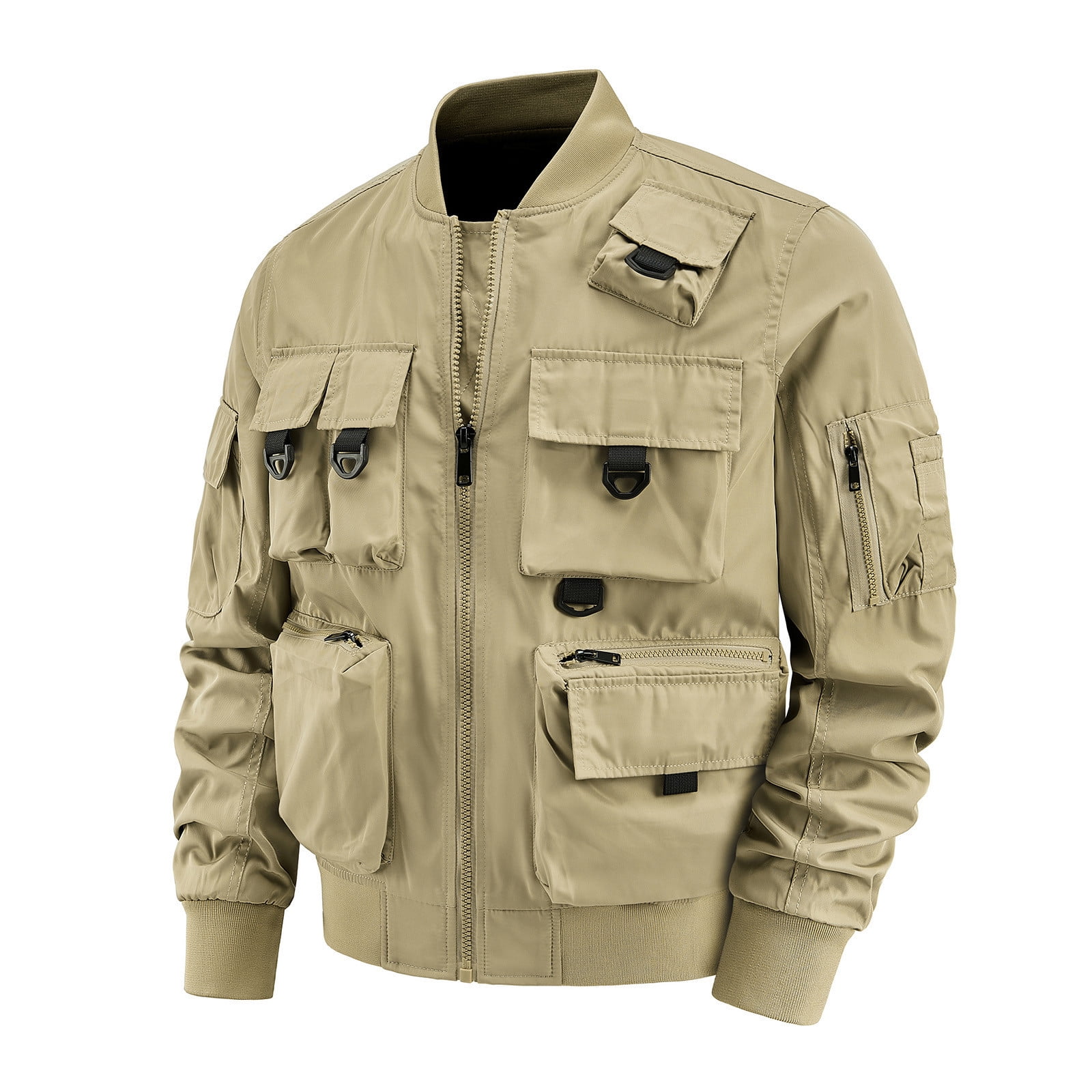 YLSDY Men's Military Jackets Stand Collar Bomber Jackets Multi-Pockets ...