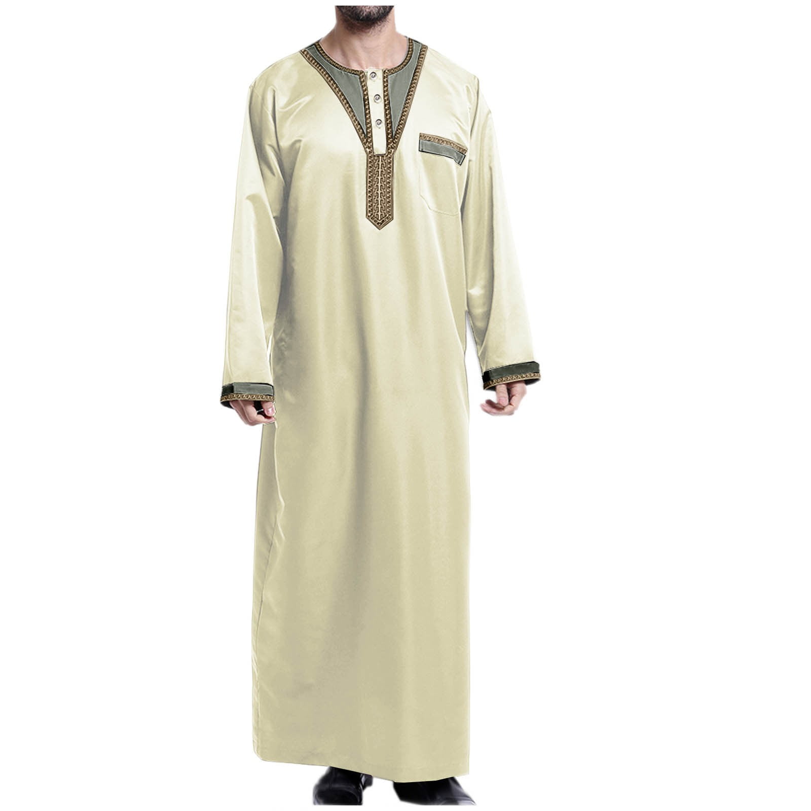 YLSDY Men's Muslim Jubba Thobe Long Sleeve Kaftan Islamic Clothing ...