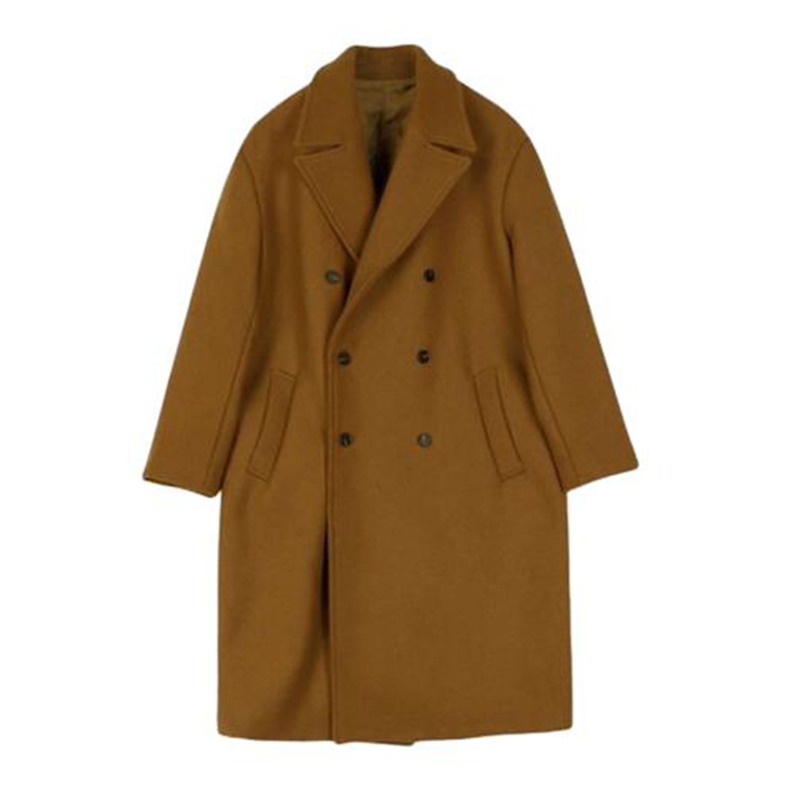 YLSDY Men's Rollbacks Double Breasted Wool Overcoat Winter Warm Long Trench Coat Outerwear Khaki ...