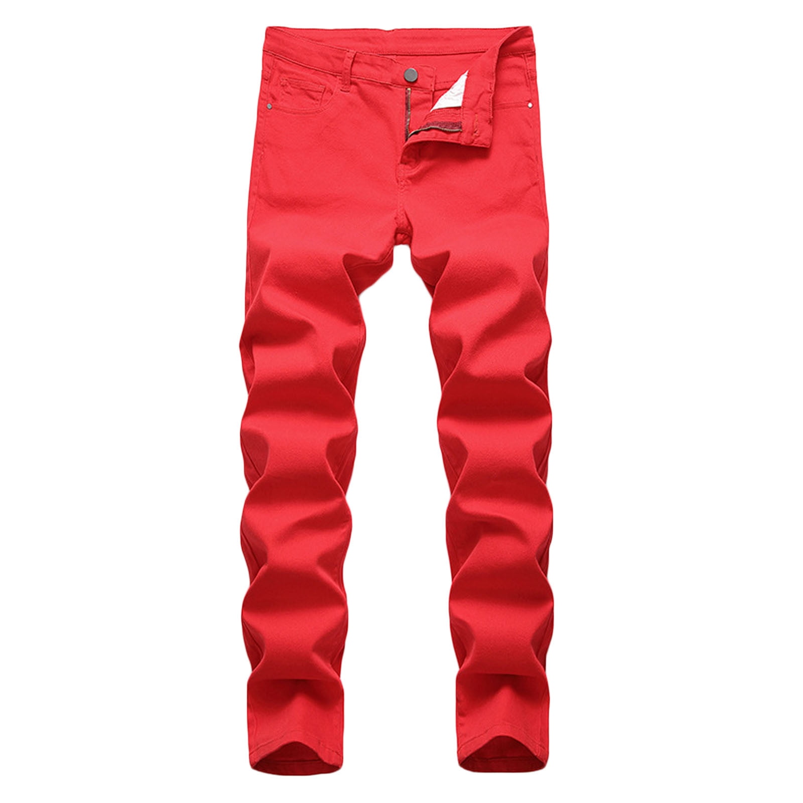 YLSDY Men's Stretch Slim Fit Straight Red Jeans Classic Denim Pants Red ...