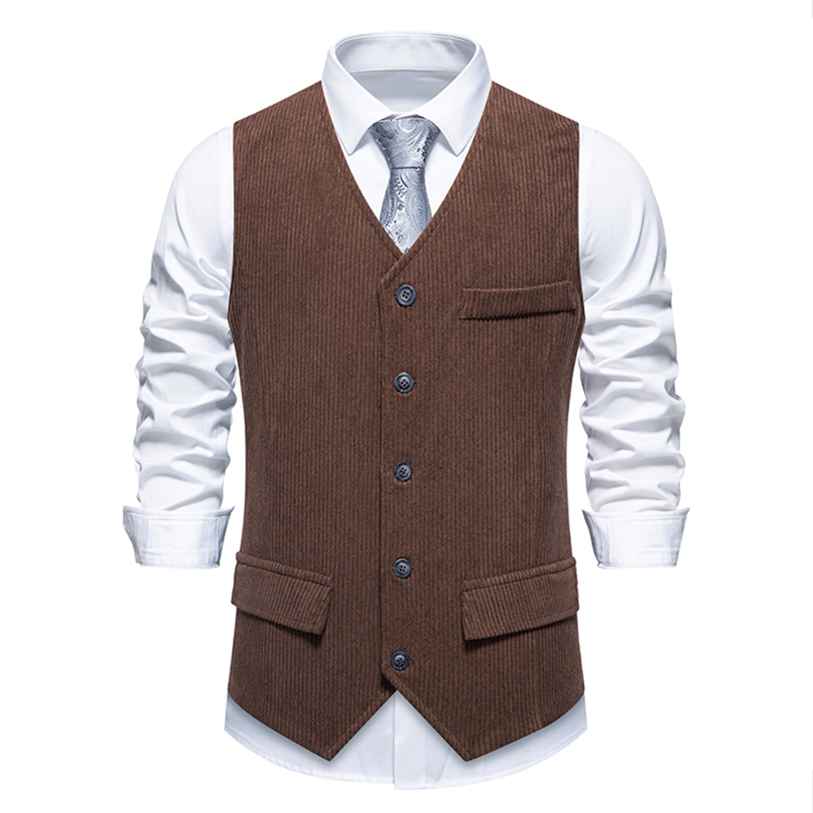 YLSDY Men's Suede Leather Suit Vest V Neck Cowboy Vest Vintage 5 Snaps ...
