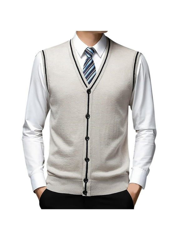 Kallspin Men's Wool Blend Sweater Vest Cable Knit V Neck Knitted ...