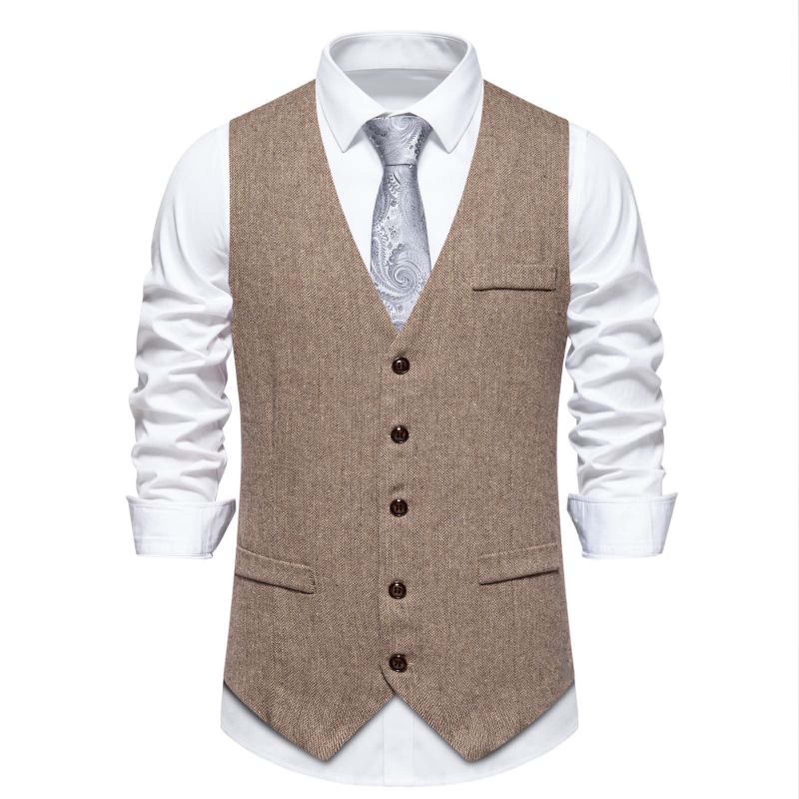 YLSDY Men's V-Neck Wedding Groomsmen Suit Vest Slim Fit Casual Button ...