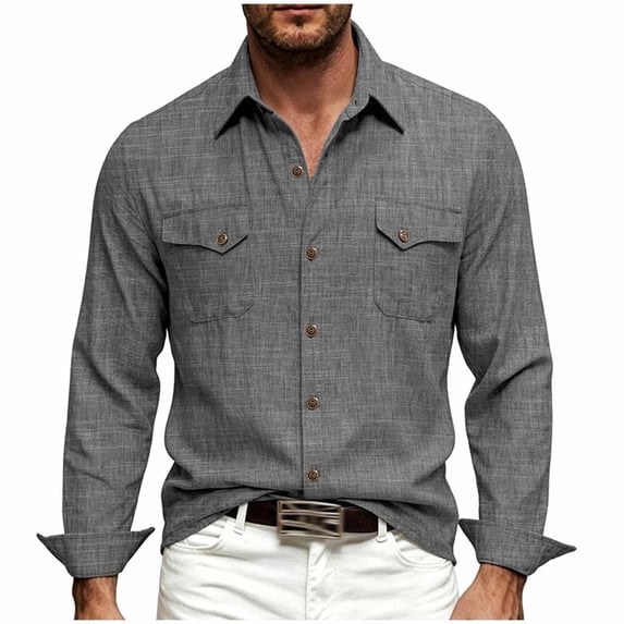 YLSDY Men's Western-Style Linen Shirt, Contrast Button Chest Pockets ...