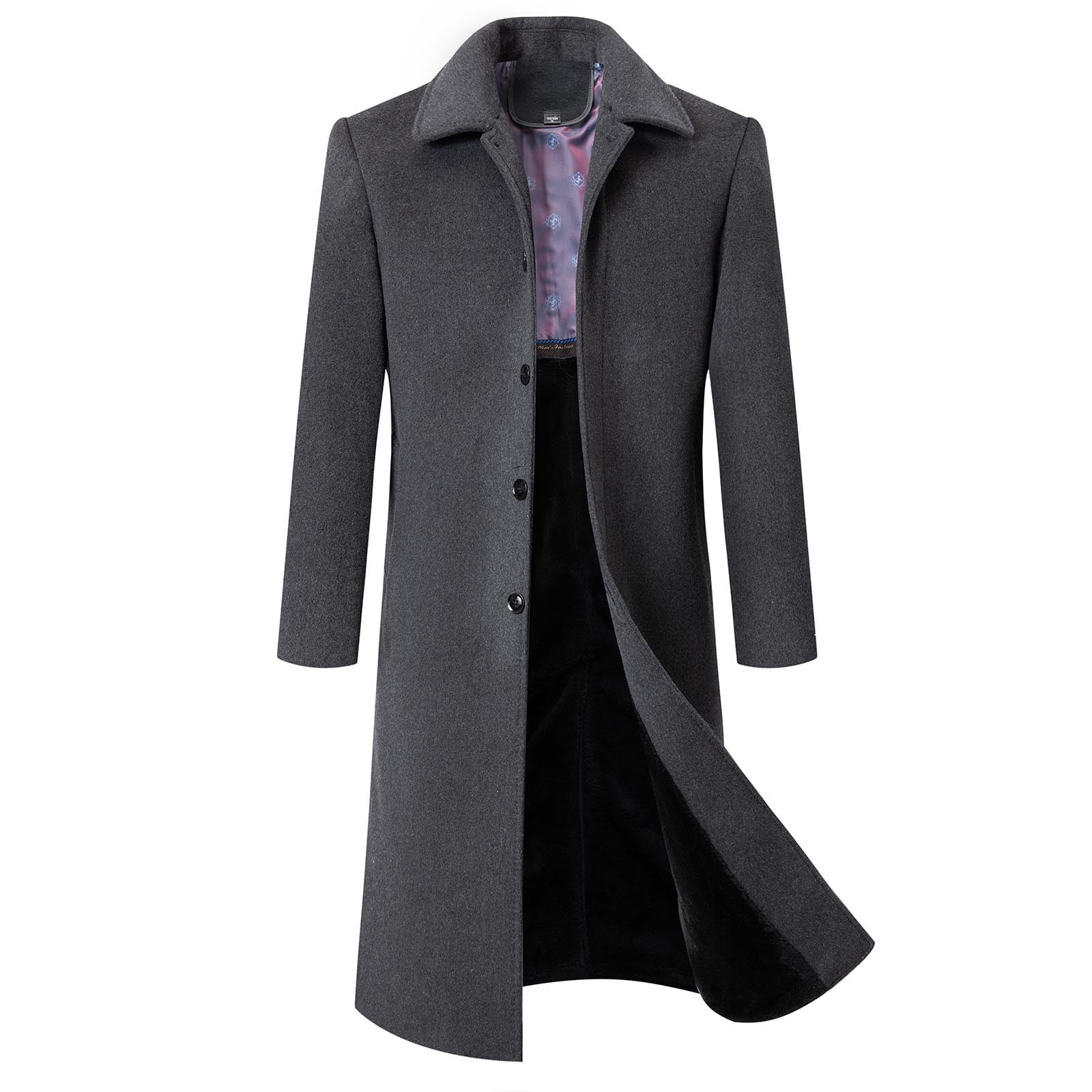 YLSDY Men's Winter Wool Blend Long Trench Coat Warm Overcoat Slim Fit ...