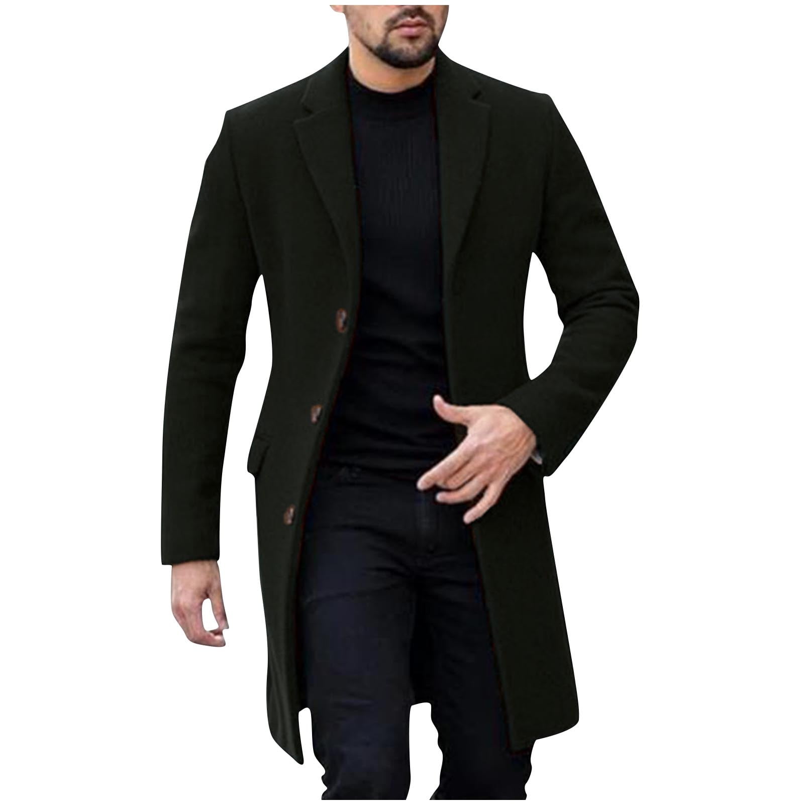 YLSDY Men's Wool Blend Overcoat Winter Warm Long Trench Coat Business ...