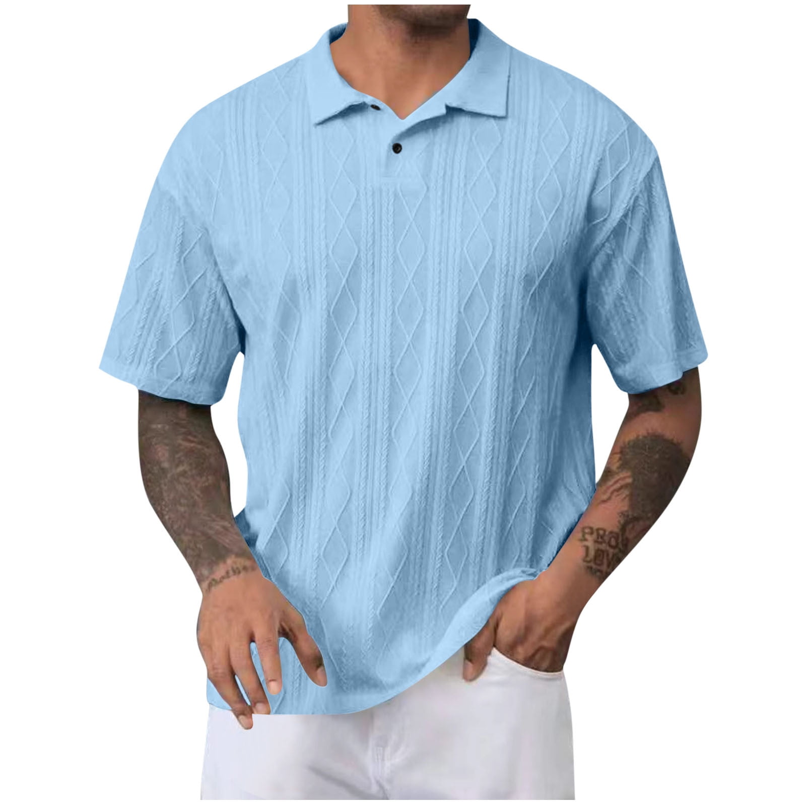 YLSDY Mens Knit Button Collared Shirts Short Sleeve Summer Textured T ...