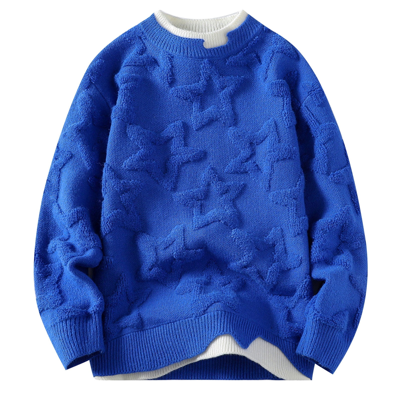 YLSDY Stars Printed Men Sweaters Harajuku Fake Two Pieces Knitted ...