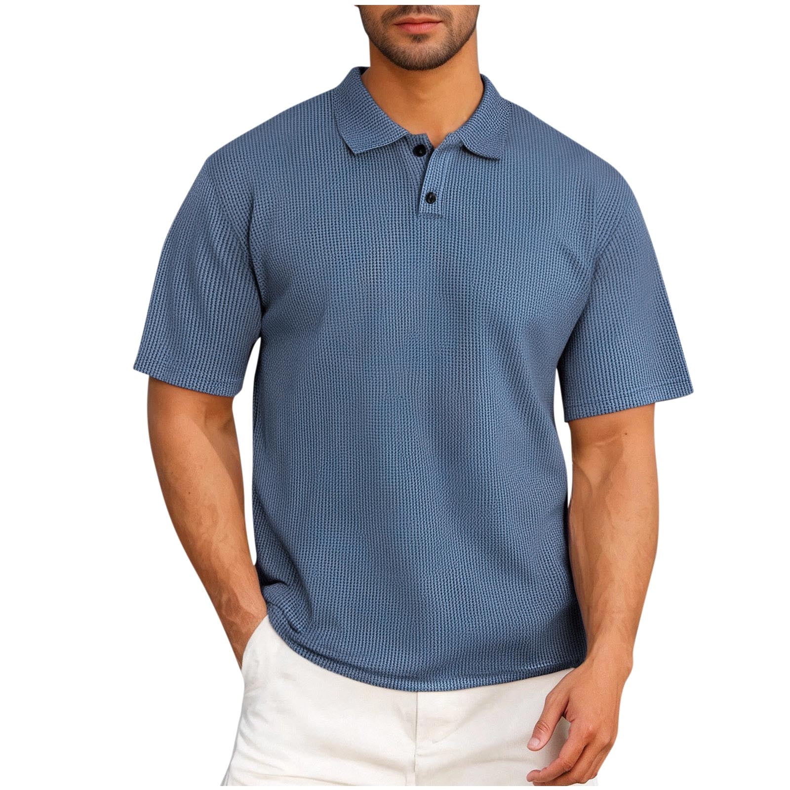 YLSDY Waffle Knit Button Collared Shirts for Men Fashion Mens Button ...