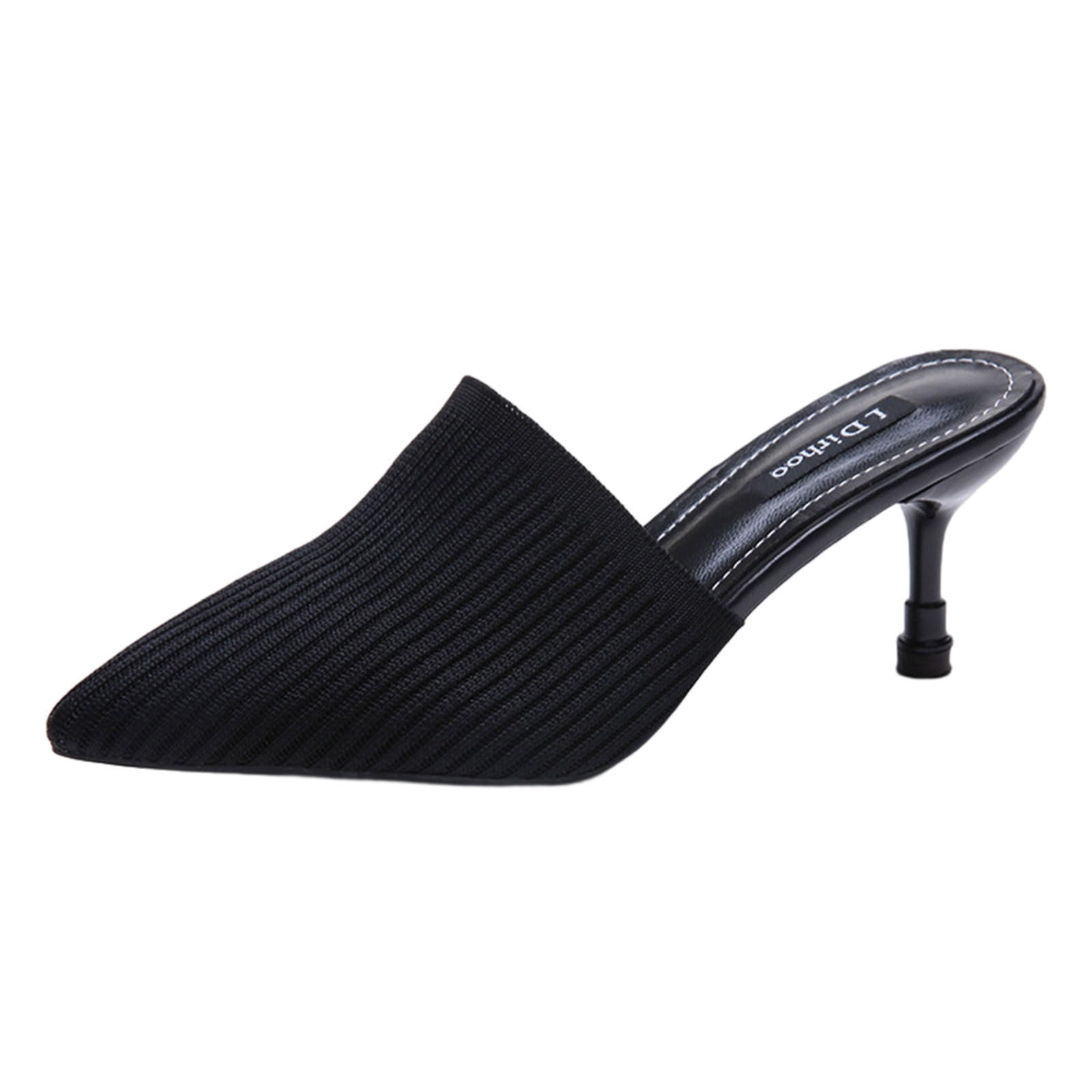 KIJBLAE Women's Knitted Pointed Toe Kitten Heel Mules Slip On Summer ...