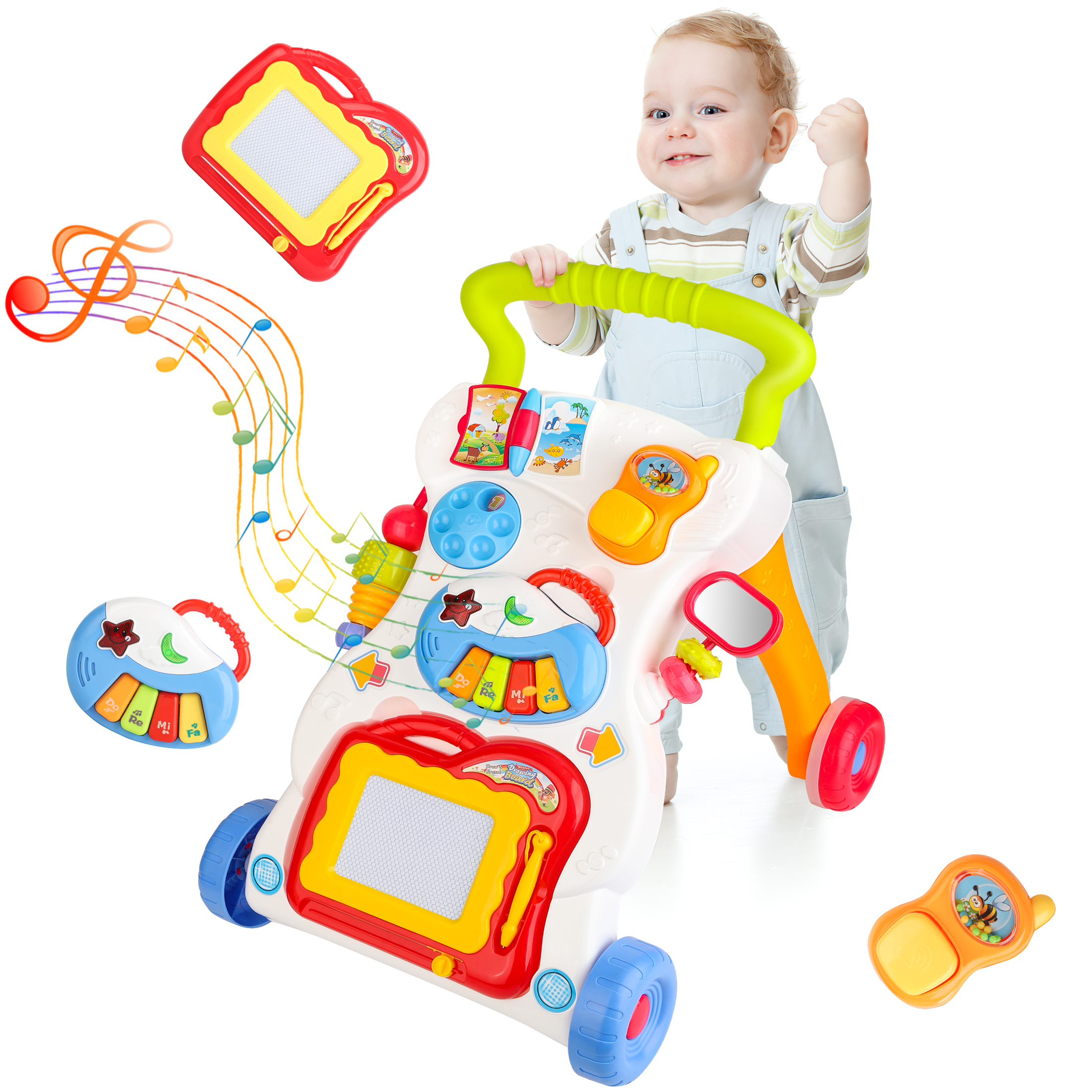 EONROACOO 5-in-1 Baby Walker, Music and Lights Infant Walker for Boys ...
