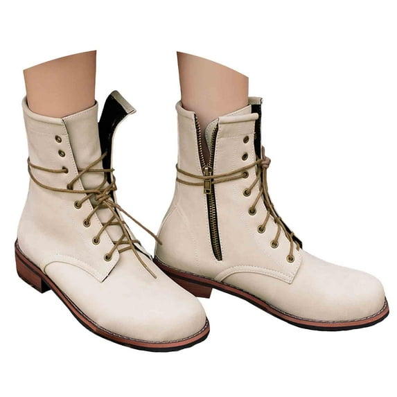 YLYL Ankle Boots for Women Lace up Chunky Low Heel Round Toe Fall ...