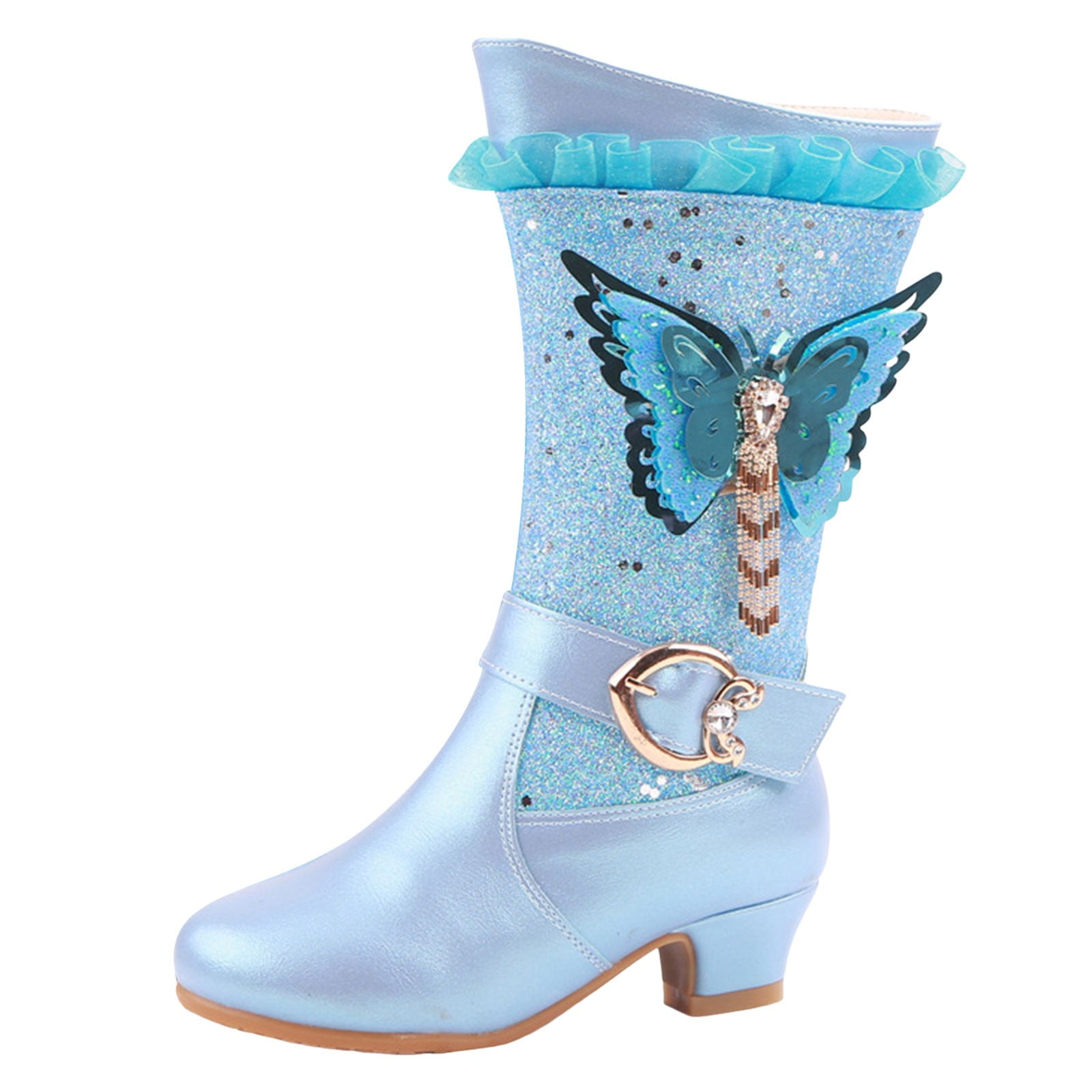 YLYL Girls Winter Warm Fur Boots Sparkle Rhinestone Lace Butterfly Mid ...