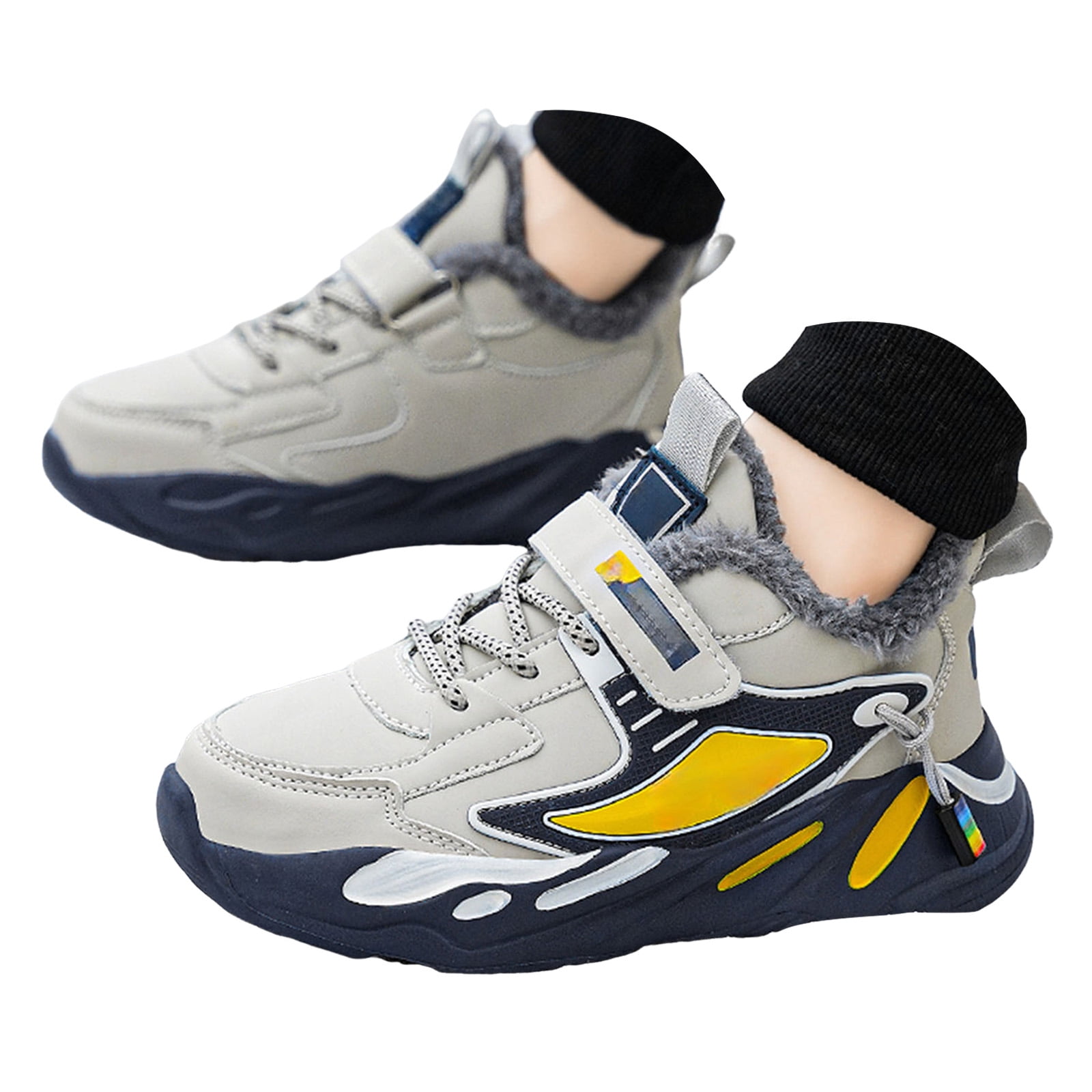 YLYL Kids Boy Girl Sneakers Fur Lined Hook and Loop No Slip Lace up ...