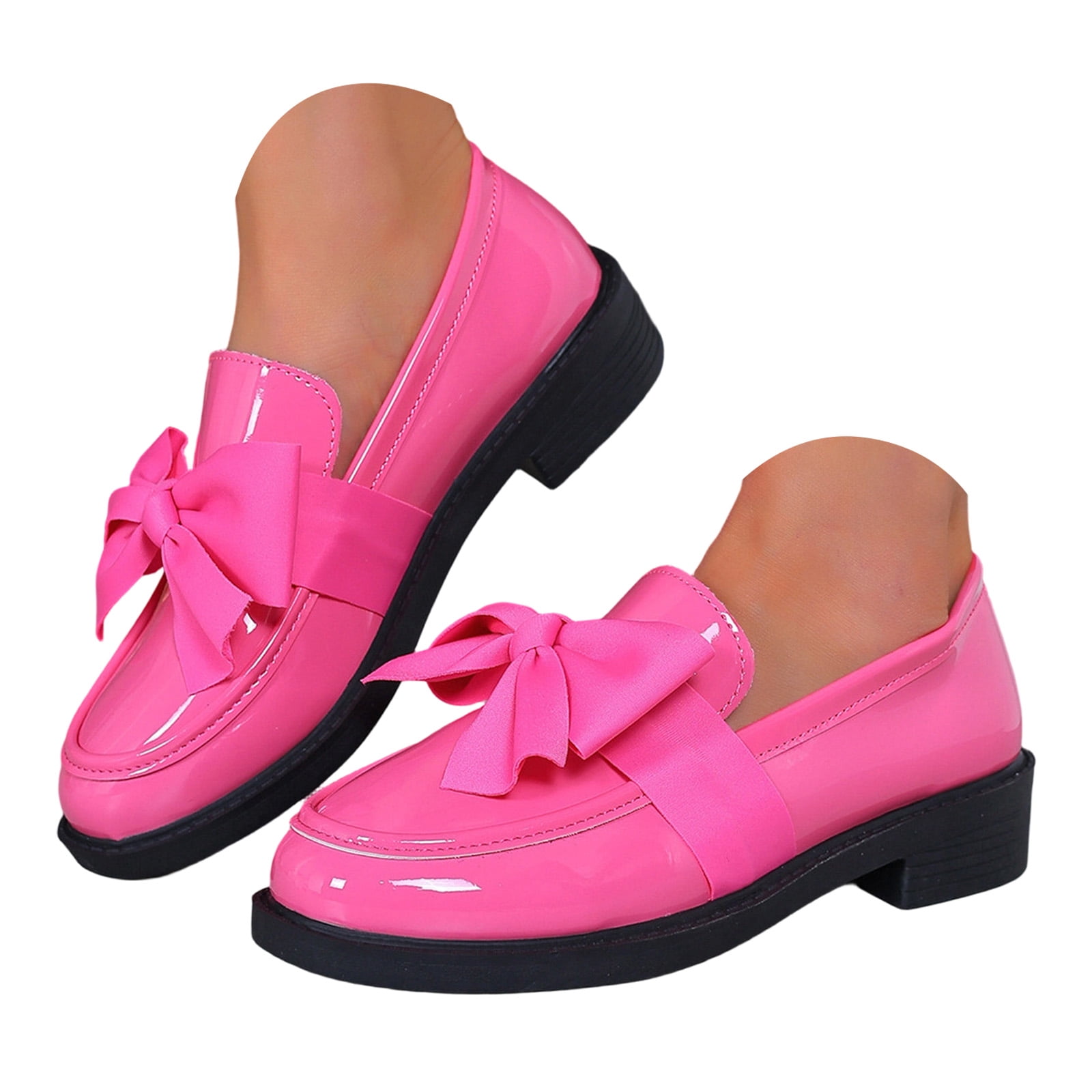 YLYL Penny Loafers for Women Patent Leather Cute Bowknot Round Toe No ...