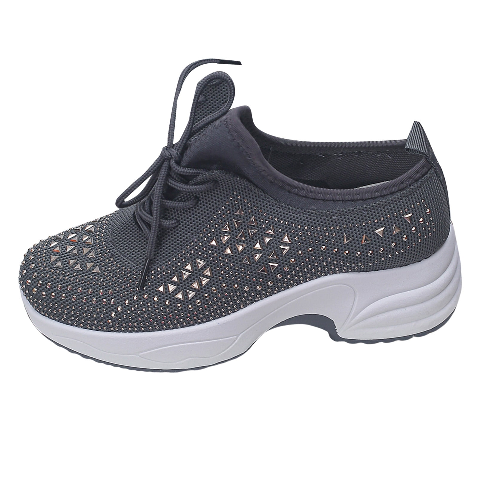 YLYL Platform Sneakers for Women 2026 Glitter Rhinestone Slip on Wide ...