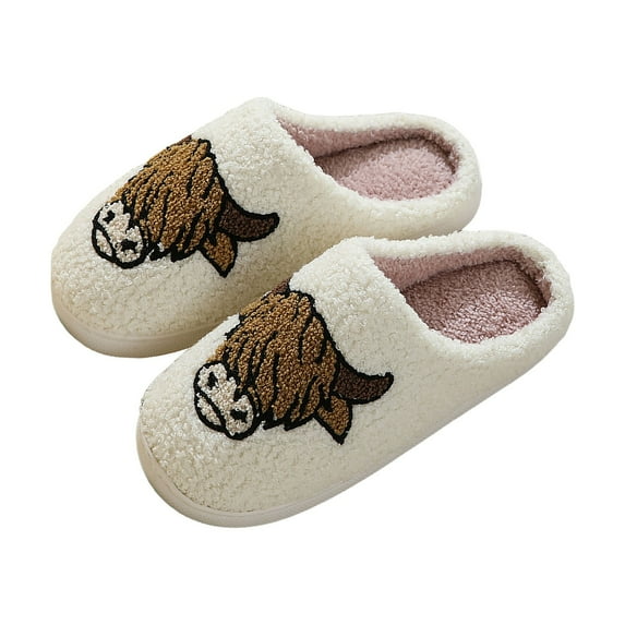 YLYL Warm House Slippers for Women Men Soft Plush Retro Slip-On Comfortable Wide Widths Slipper ...