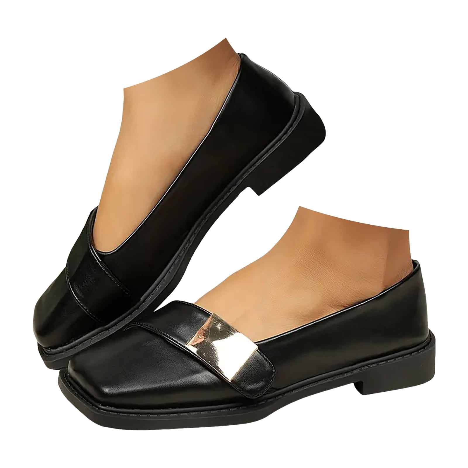 YLYL Women Classic Penny Loafers Closed Square Toe Low Heel Loafers ...