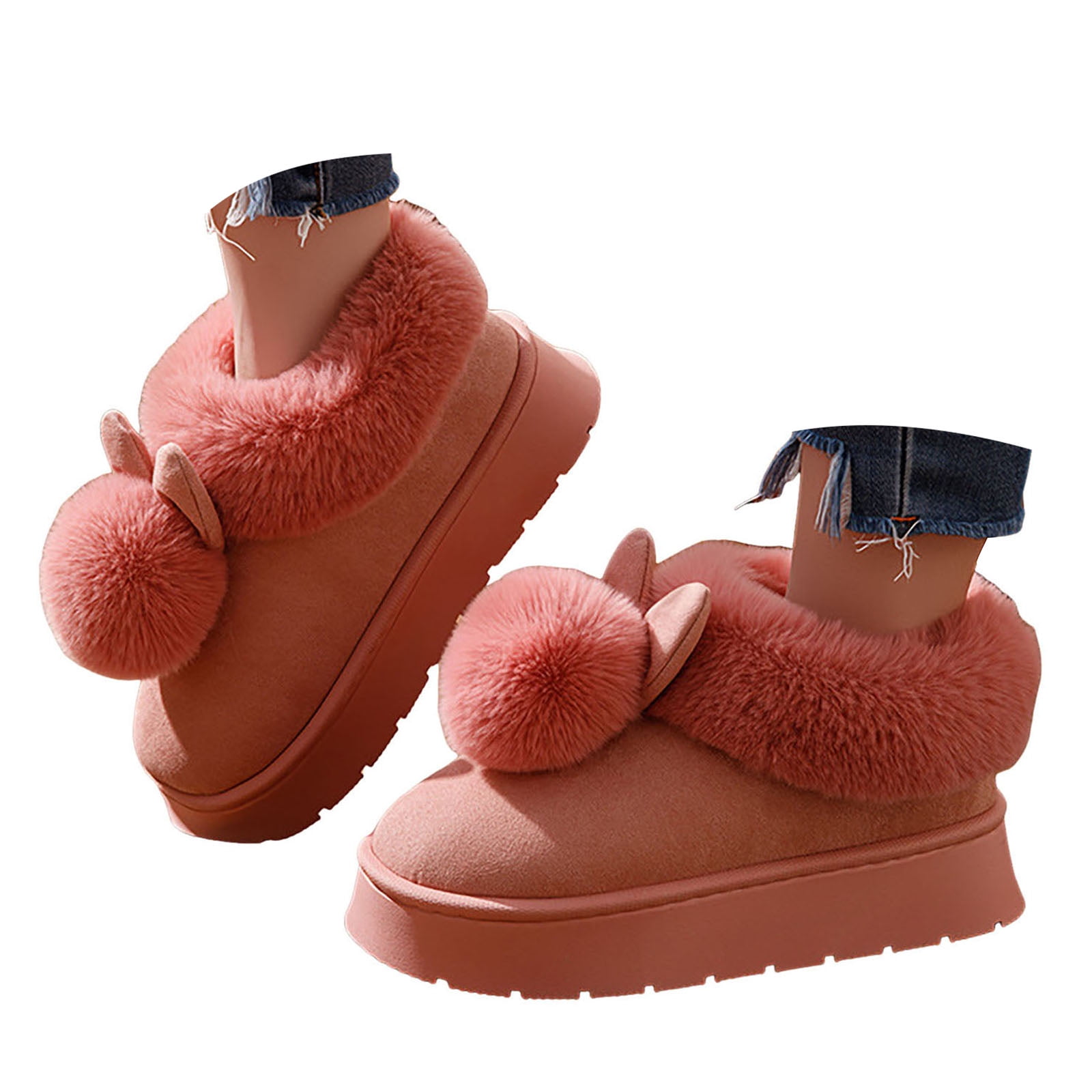YLYL Women Cute Rabbit House Slippers Boot Fluffy Soft Plush Warm Slip ...