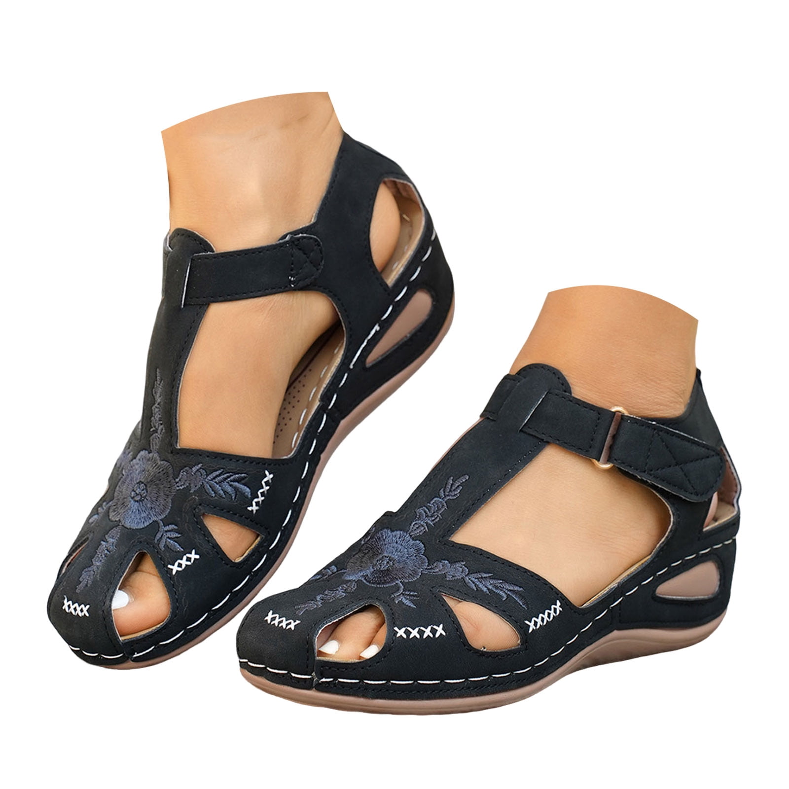 YLYL Women Wedge Sandals Closed Toe Ankle Strap Hollow out Comfortable ...