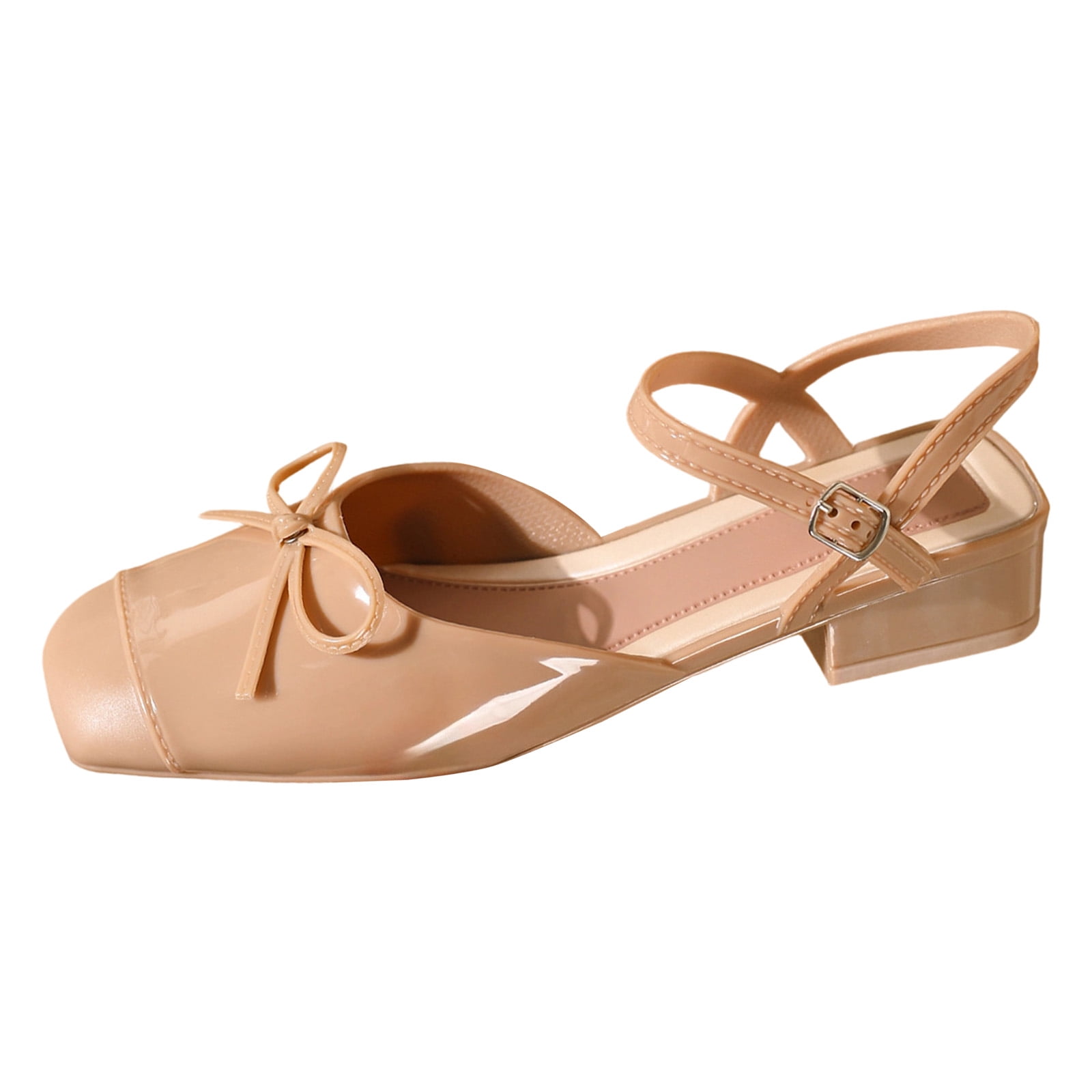 YLYL Women's Ballet Shoes Cute Bow Chunky Low Heel Square Toe Dressy ...