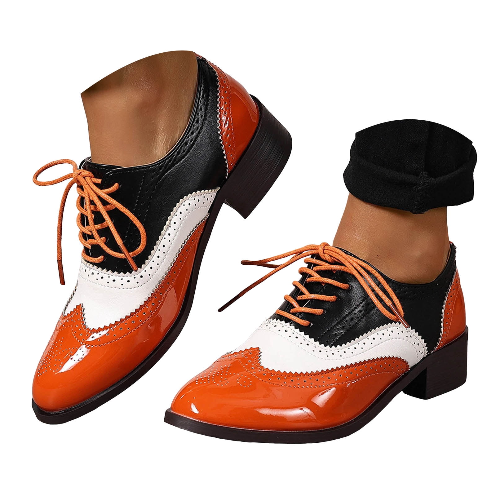 YLYL Womens Oxfords Shoes Patent Leather Lace up Chunky Heel Vintage ...