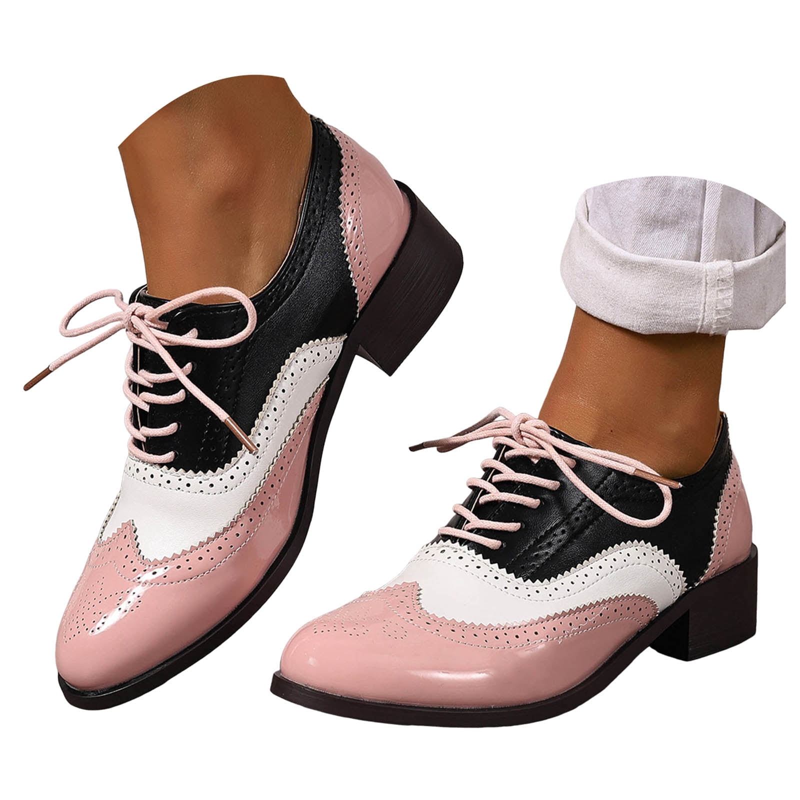 YLYL Women's Low Heels Oxfords Saddle Shoes Creeper Vintage Wingtip ...