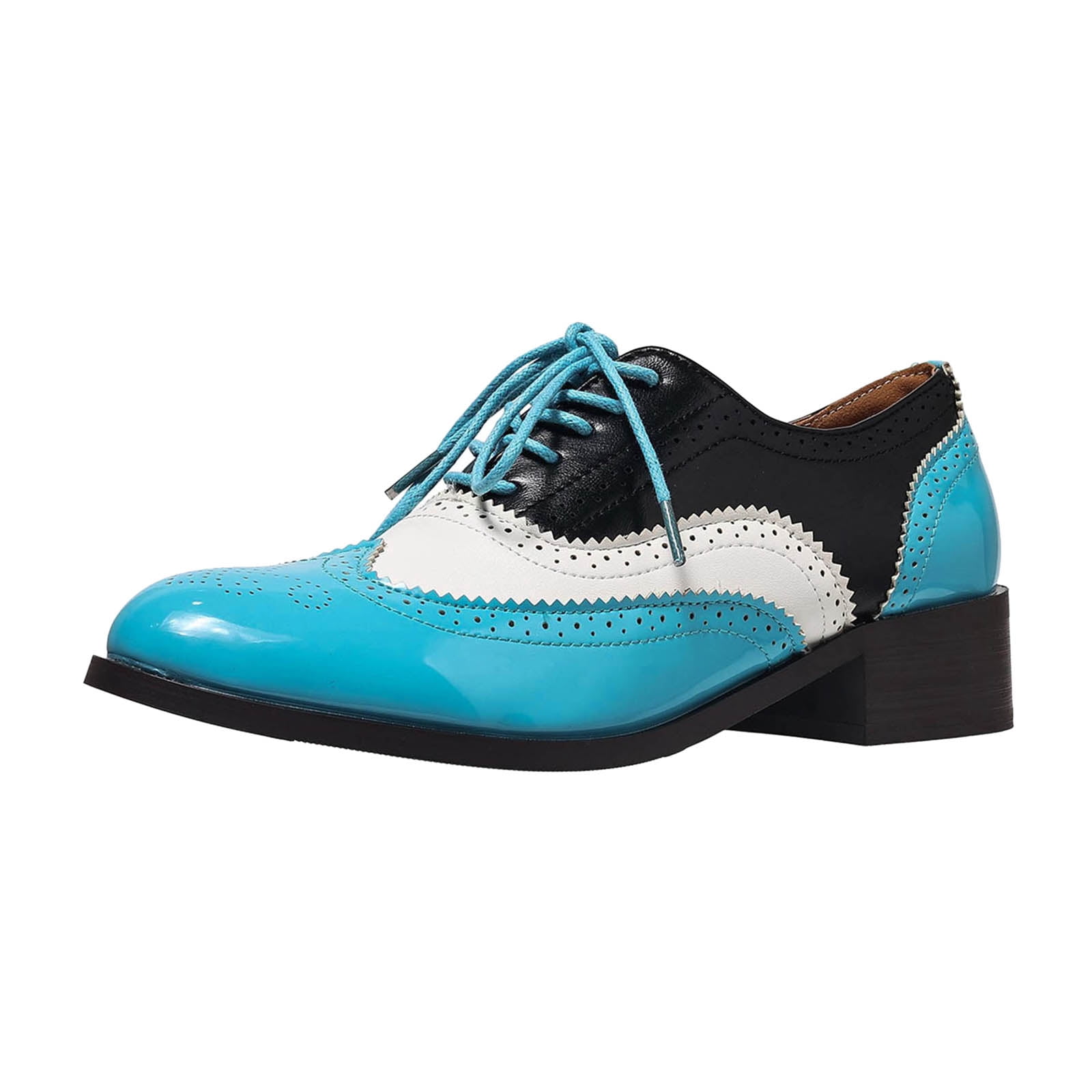 YLYL Womens Oxfords Shoes Patent Leather Lace up Chunky Heel Vintage ...