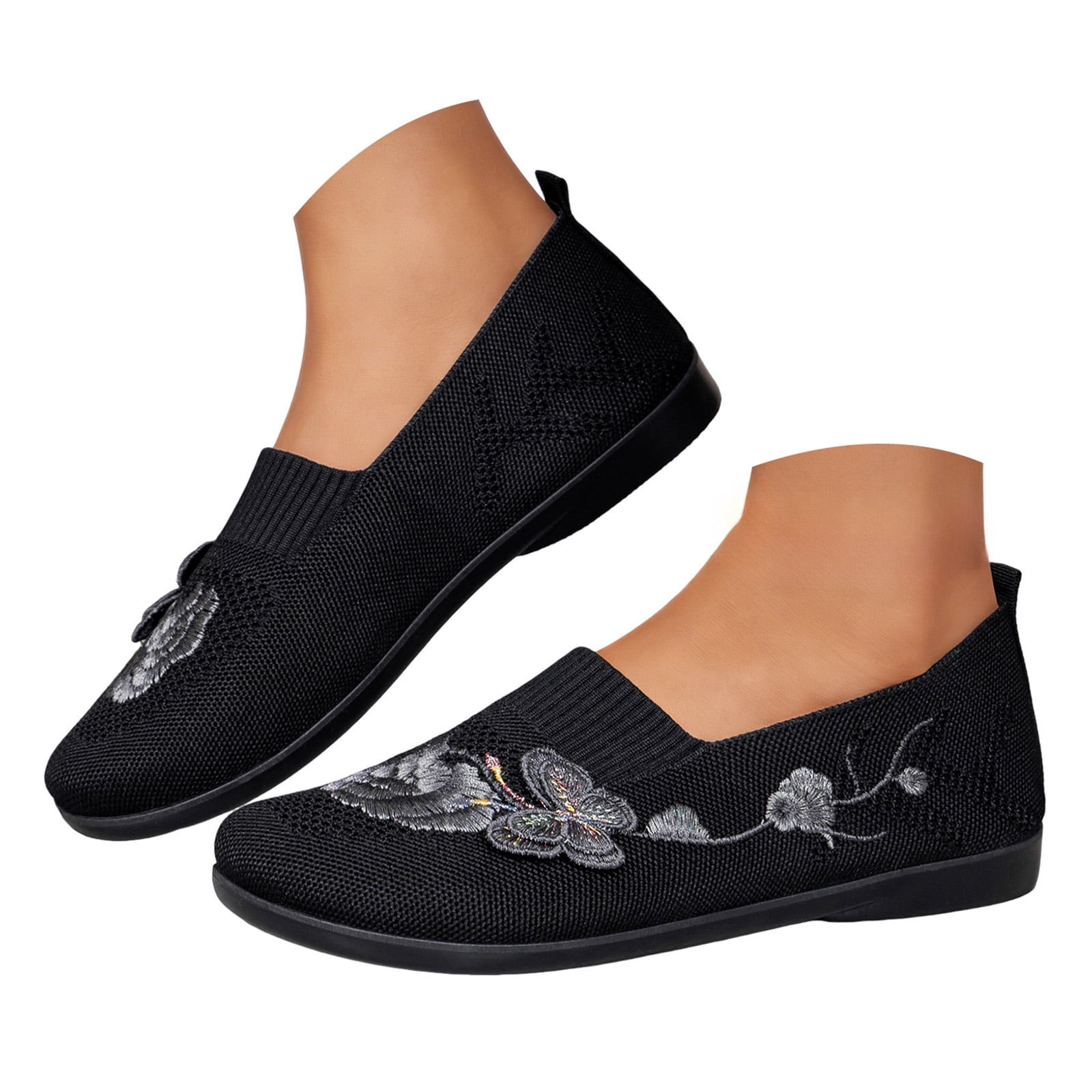 YLYL Women's Knitted Loafers Shoes 2026 Floral Embroidered Breathable ...