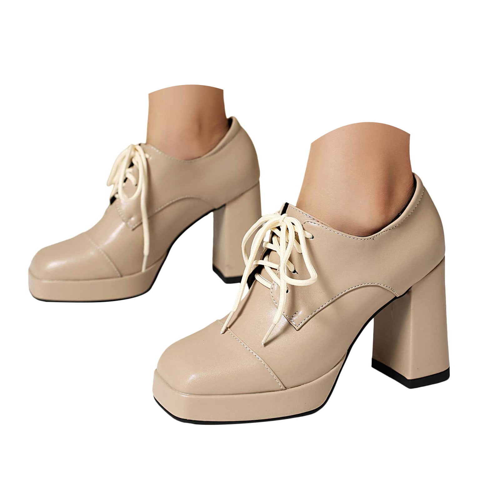 YLYL Women's Oxford Pump Shoes Patent Leather Square Toe Lace up Chunky ...