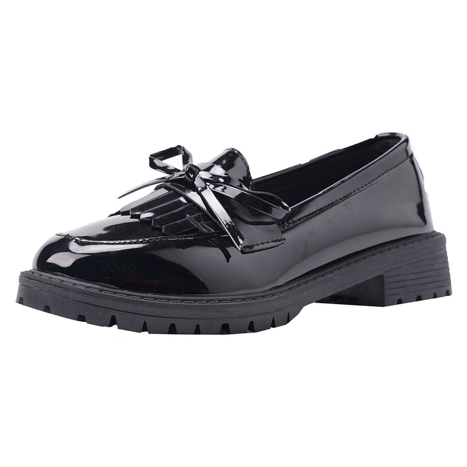YLYL Women's Patent Leather Loafers Round Toe Chunky Low Heel Slip on ...