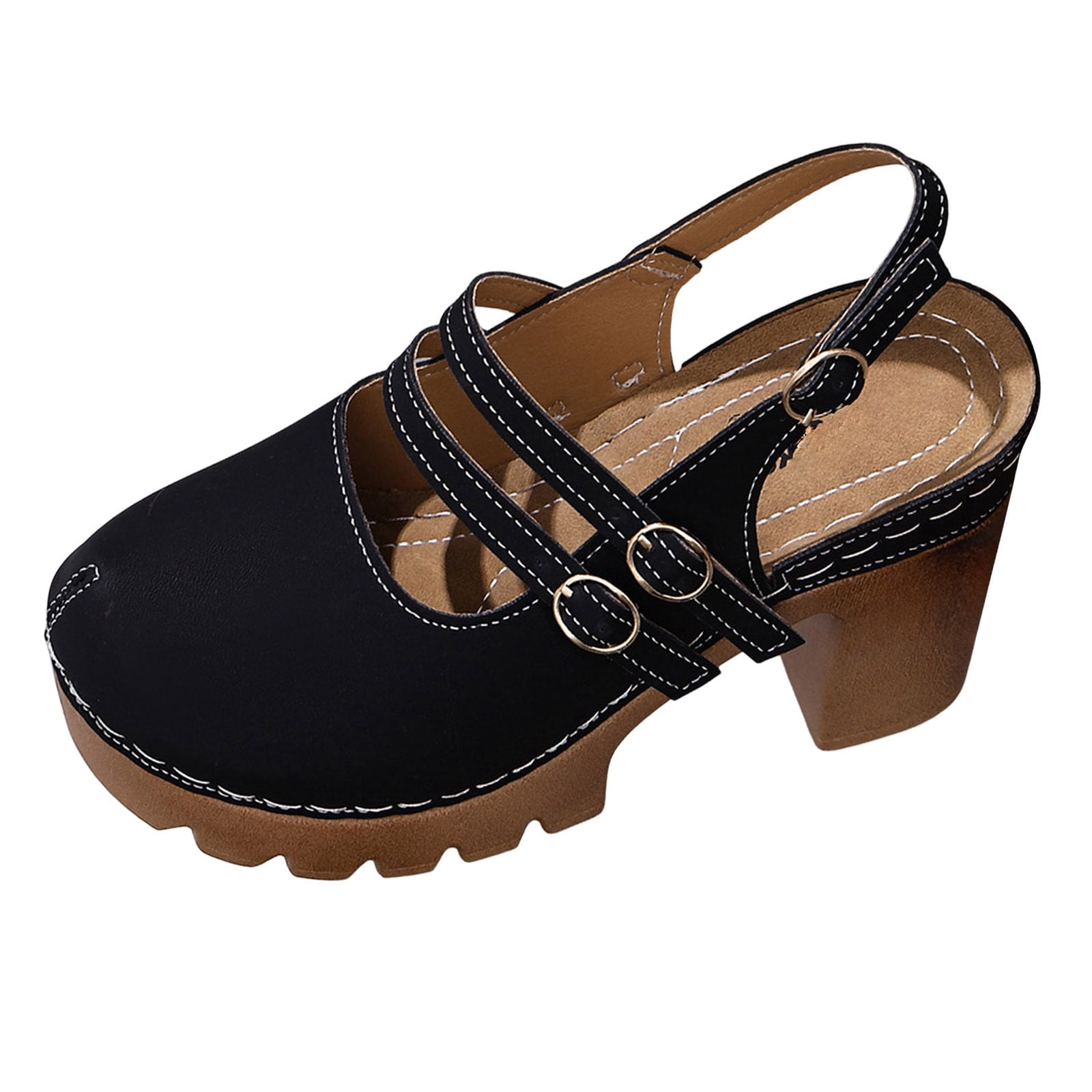 YLYL Women's Pump Shoes Adjustable Ankle Strap Chunky Block Heel Closed ...