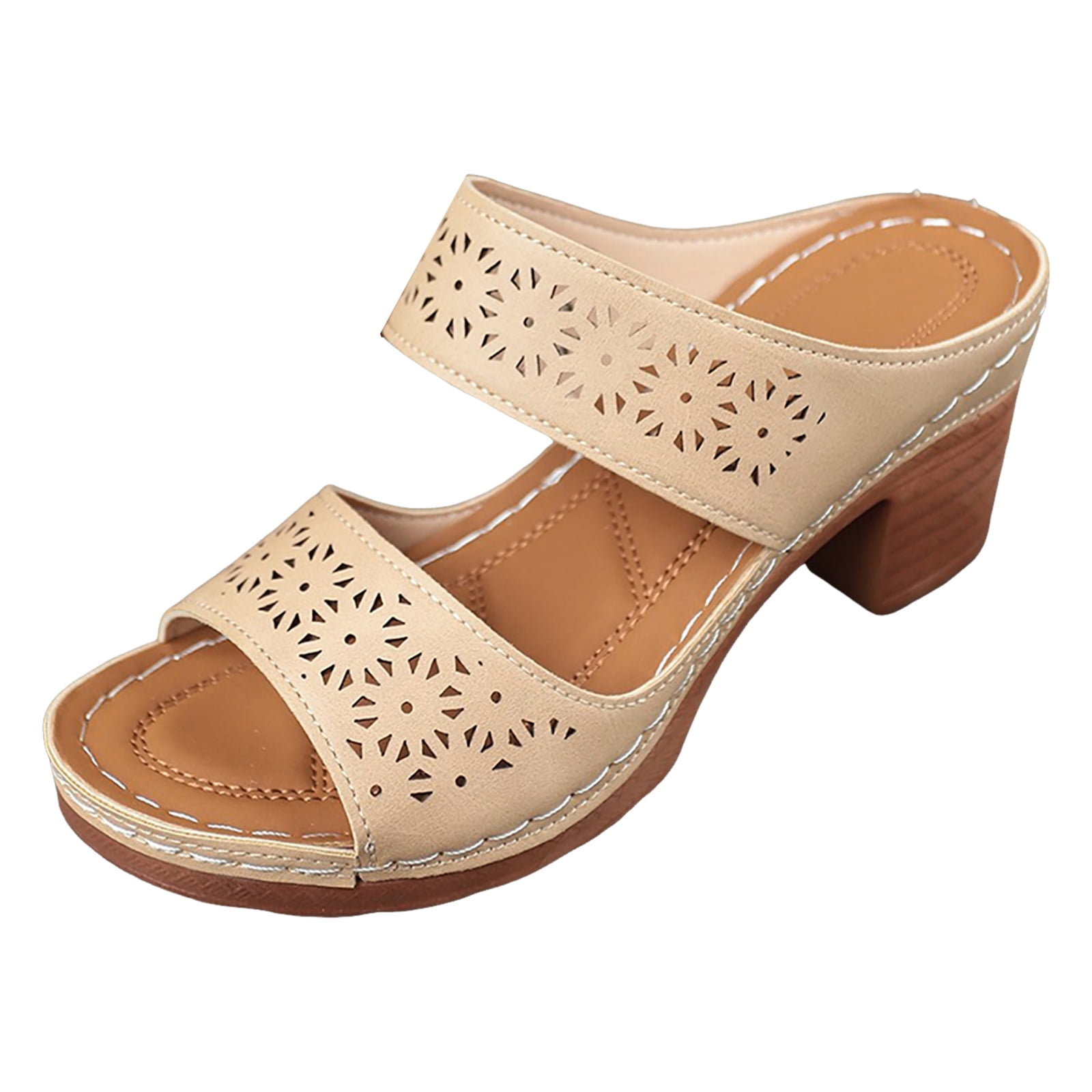 YLYL Women's Sandals Chunky Block Heel Hollow out Peep Toe Fashion ...