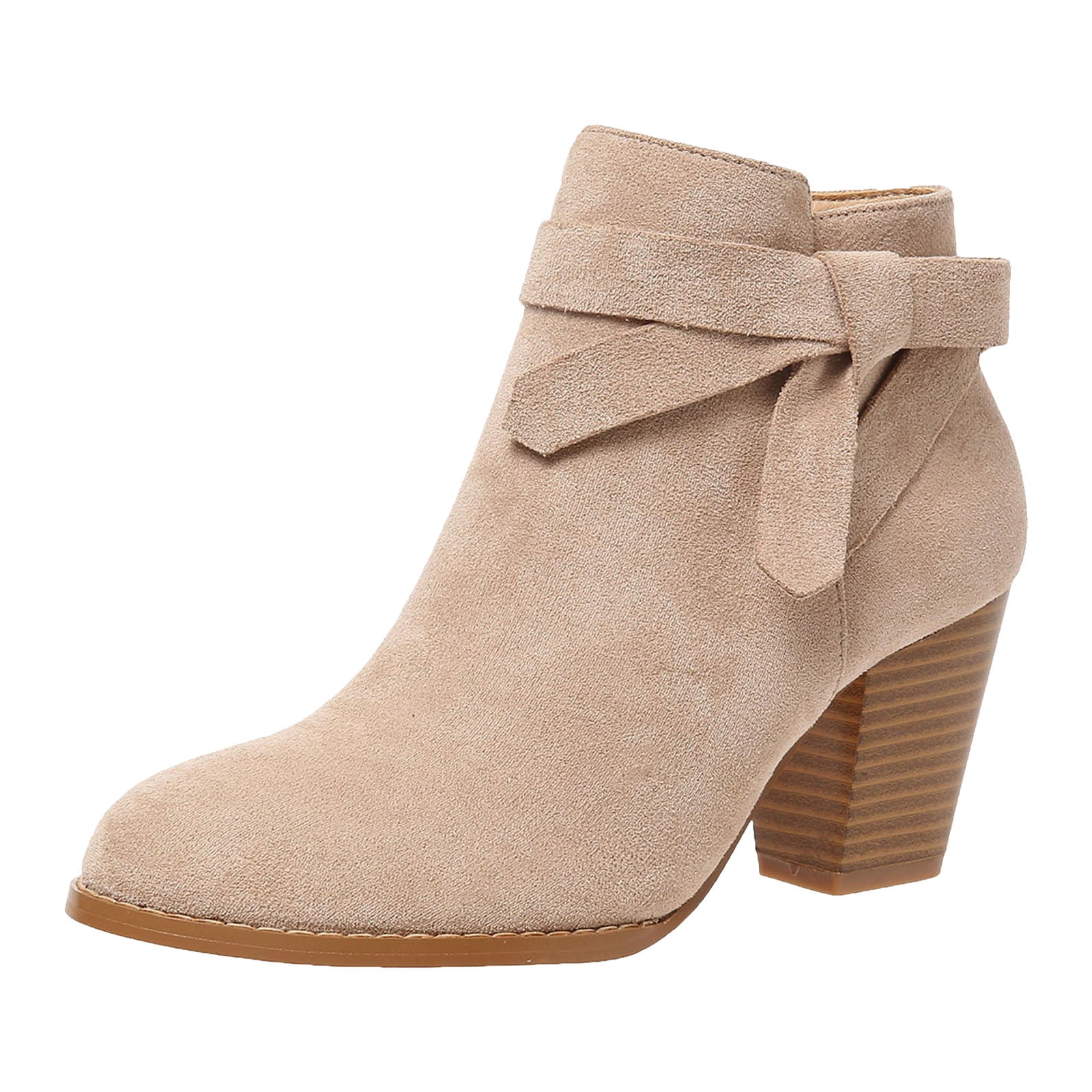 YLYL Women's Suede Ankle Boots Tie Knot Point Toe Stacked Heel Side ...
