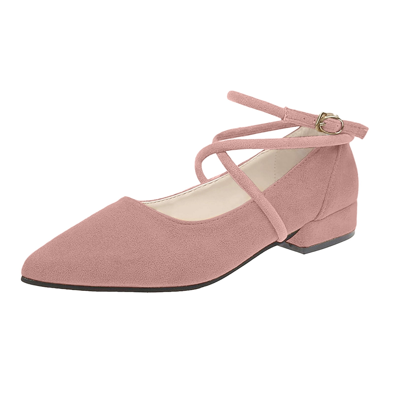 YLYL Women's Suede Ankle Strap Mary Jane Shoes Pointed Toe Soft Soled ...