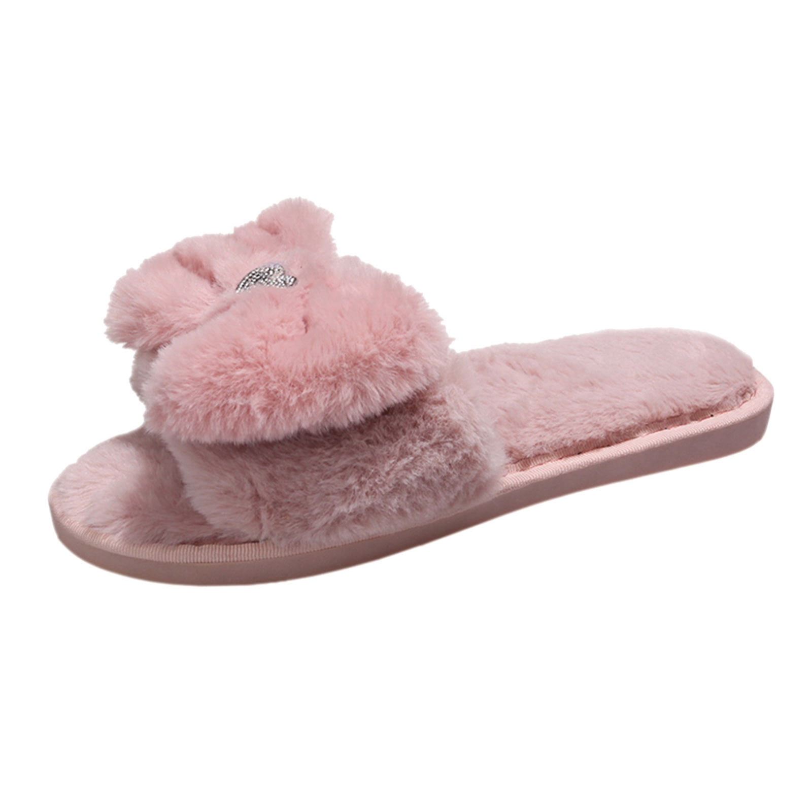 YLYL Womens Open Toe Slipper Soft Curly Full House Indoor Outdoor Fur ...
