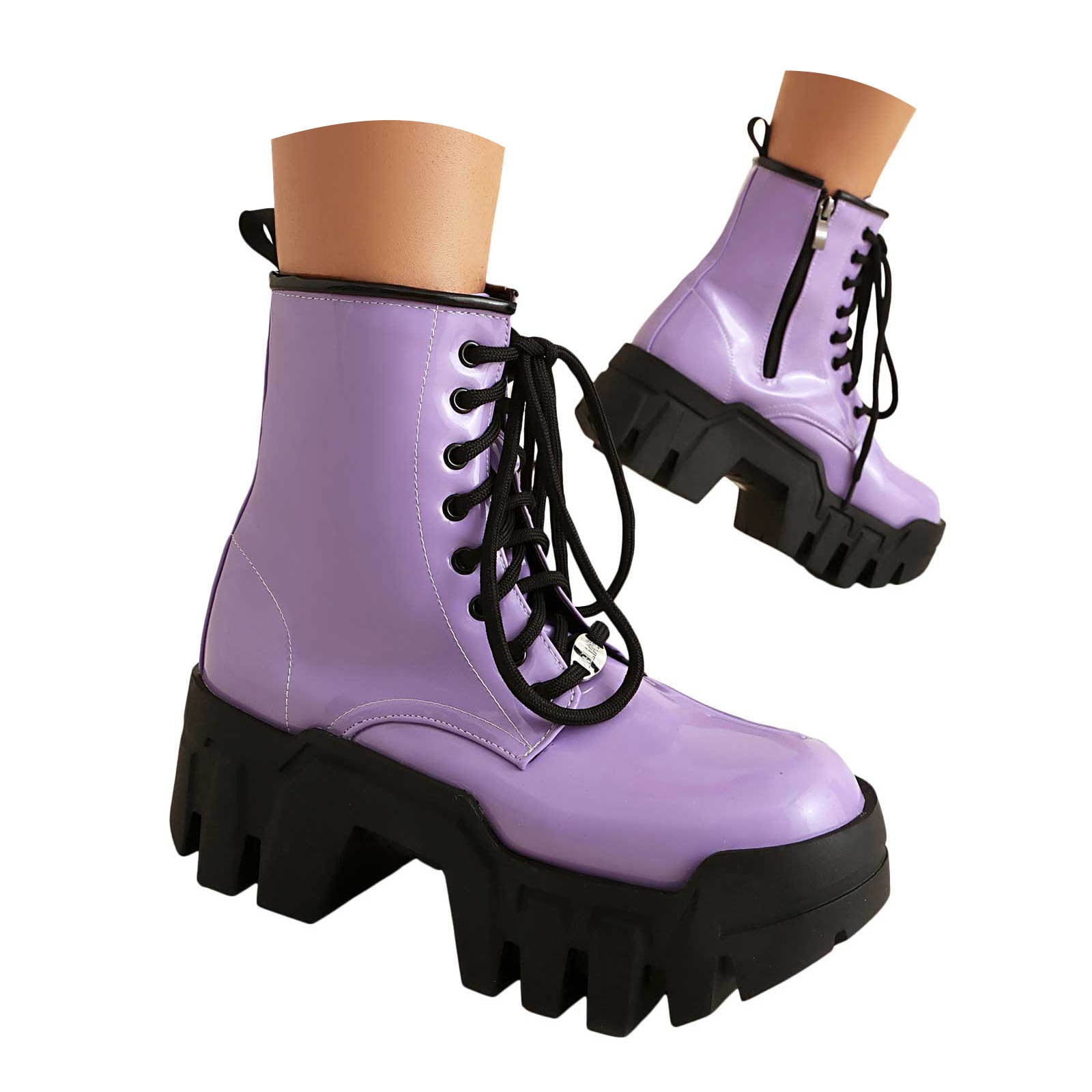 YLYL Womens Platform Ankle Boots Chunky High Heel Lace up Round Toe ...