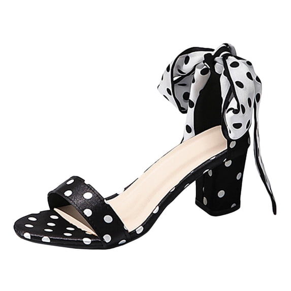 YLYL Womens Sandals Polka Dot Chunky Block Heel Open Toe Ankle Strap ...